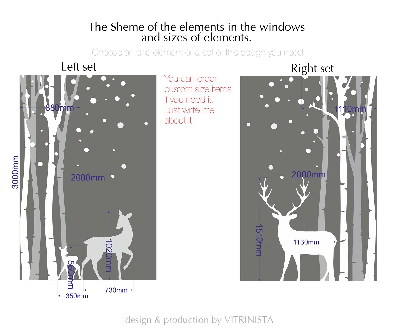 Trees, deers and snow, Forest Winter Christmas, New Year / vinyl Decals ...