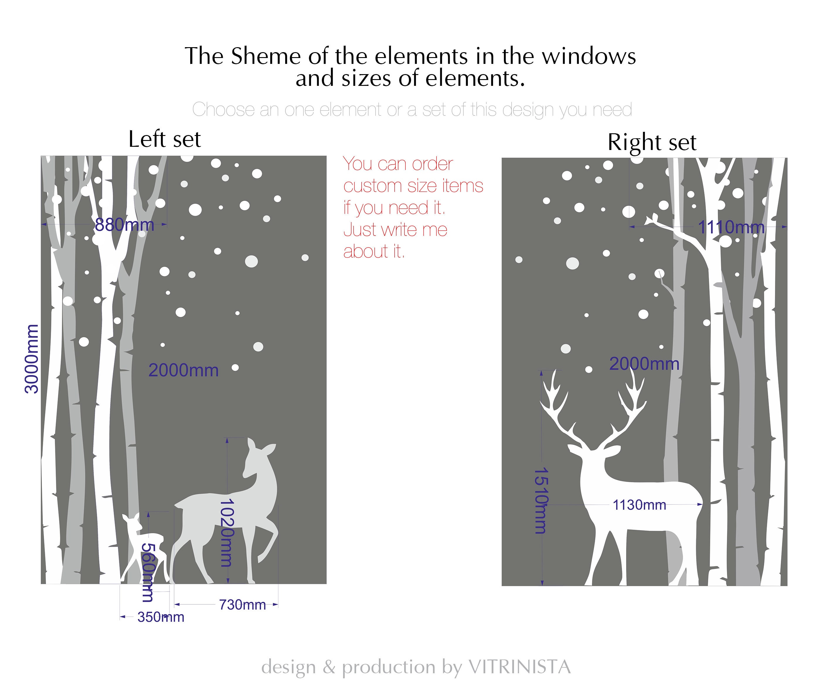 Trees, deers and snow, Forest Winter Christmas, New Year / vinyl Decals ...