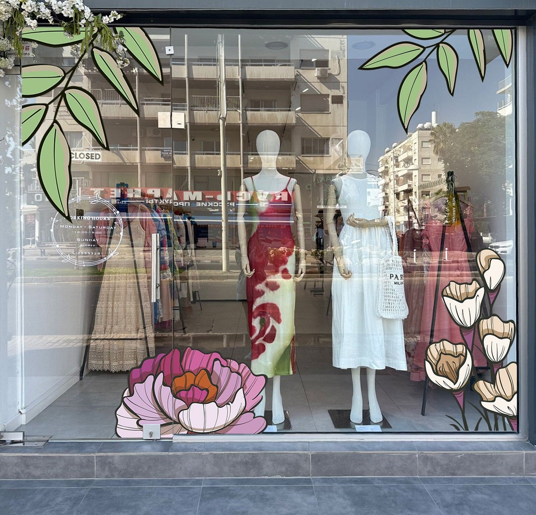 Flowers and Leaves Decals for Decor Window Display / Showcase / Vinyl ...