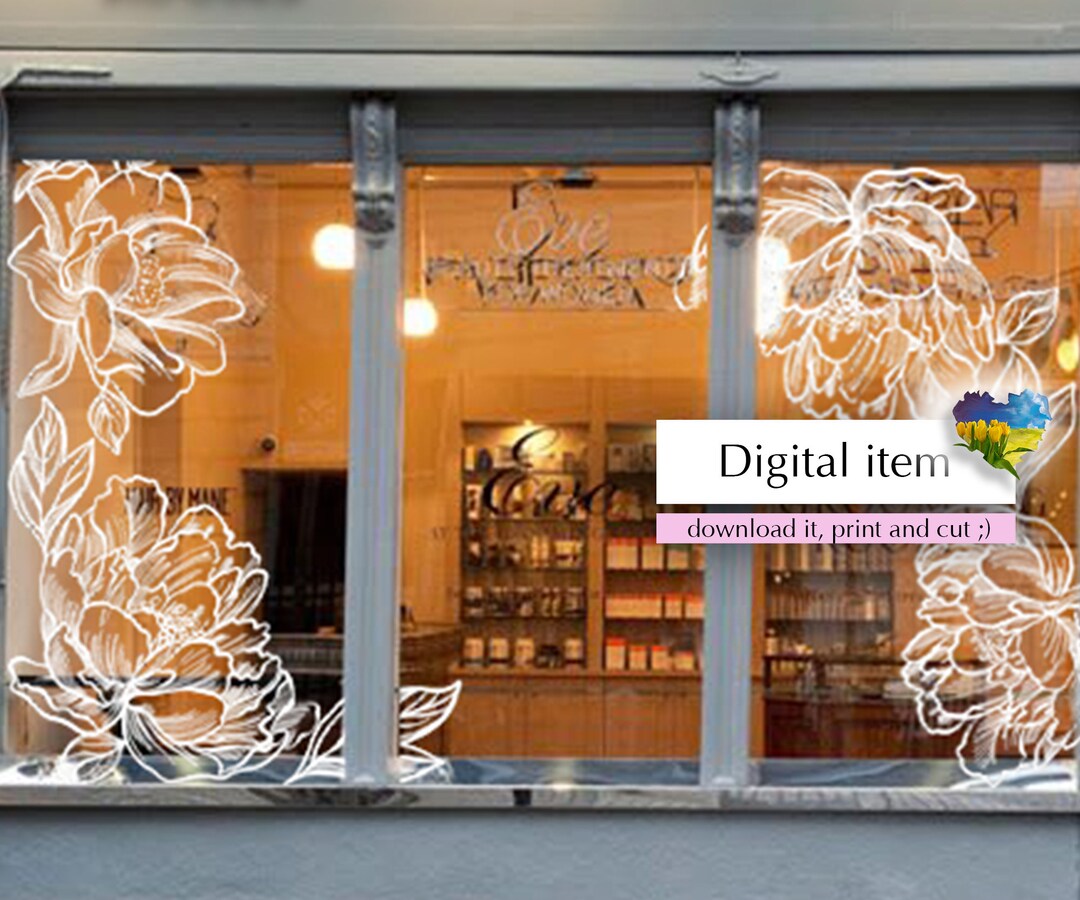White Peony's Flowers / Decal Design / Vinyl Showcase Window Display ...