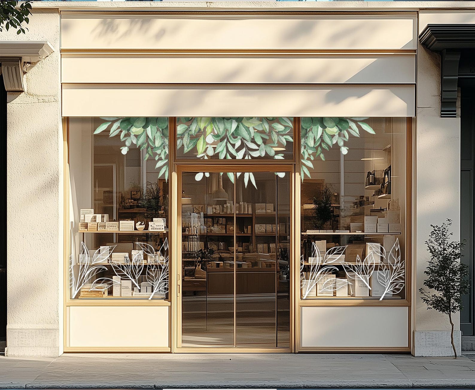 Spring & Summer Greenery Sticker Design – Floral Decal for Storefront ...