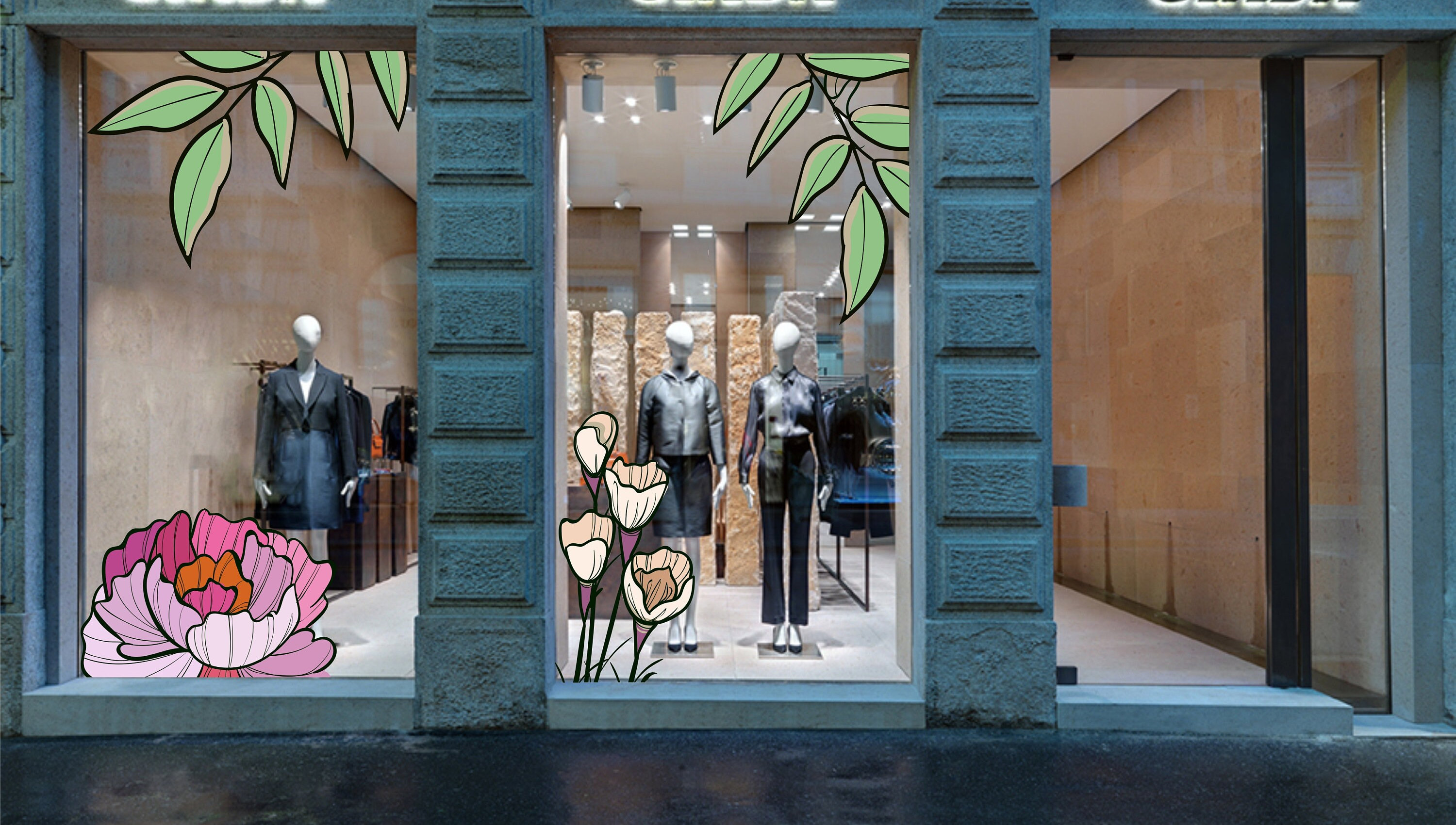 Flowers and Leaves Decals for Decor Window Display / Showcase / Vinyl ...