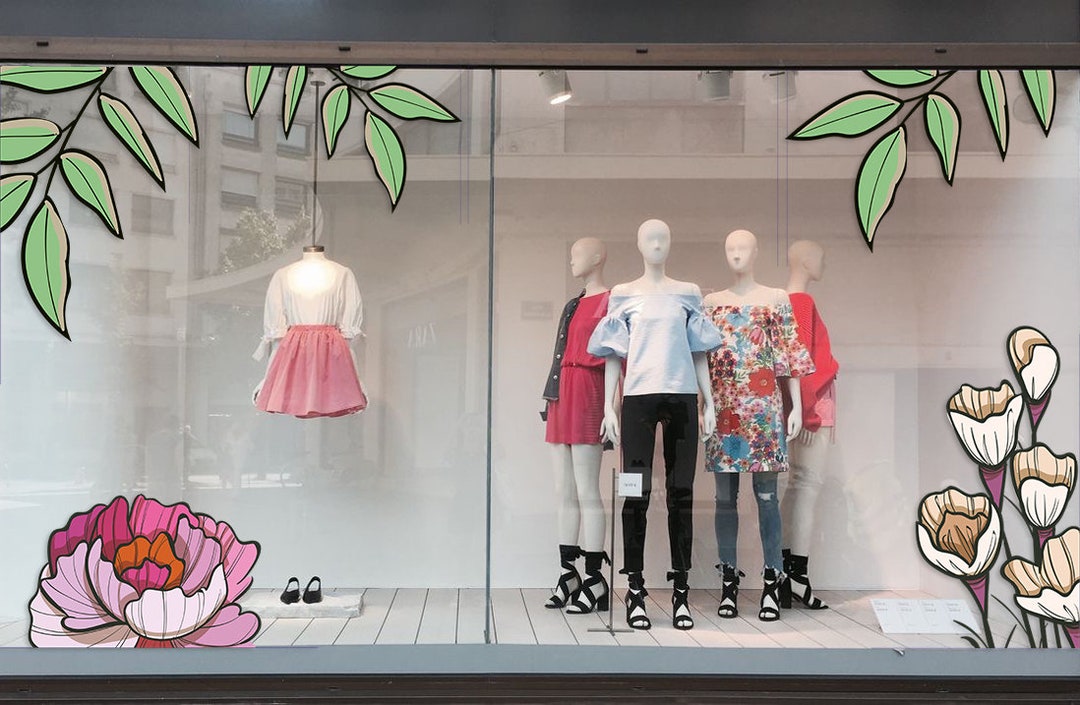 Flowers and Leaves Decals for Decor Window Display / Showcase / Vinyl ...