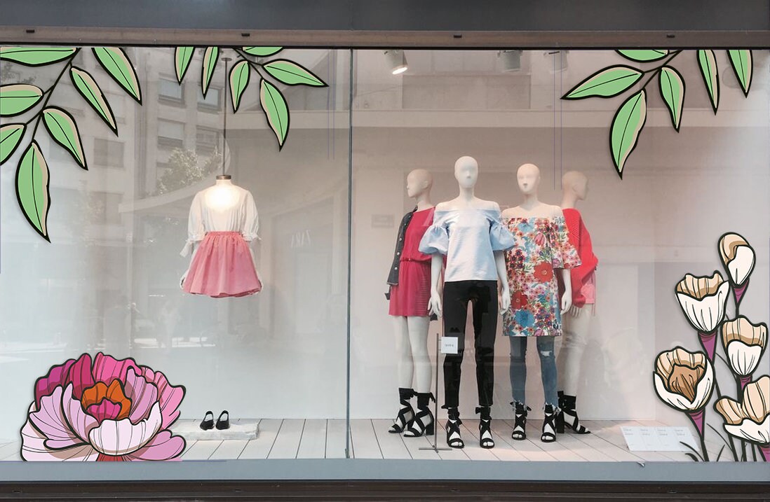 Flowers and Leaves Decals for Decor Window Display / Showcase / Vinyl ...