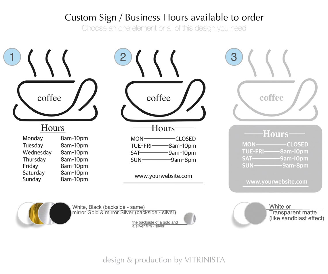 Custom Sign / Business Work Hours / Operation Hours Storefront ...