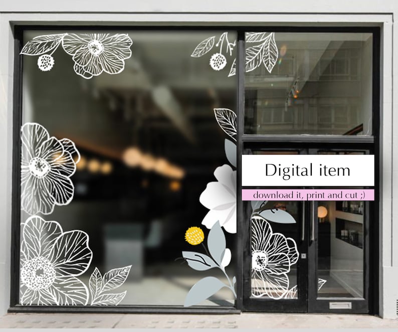 Outlines White Flowers, Flat Color Floral Design/ Vector File for the ...