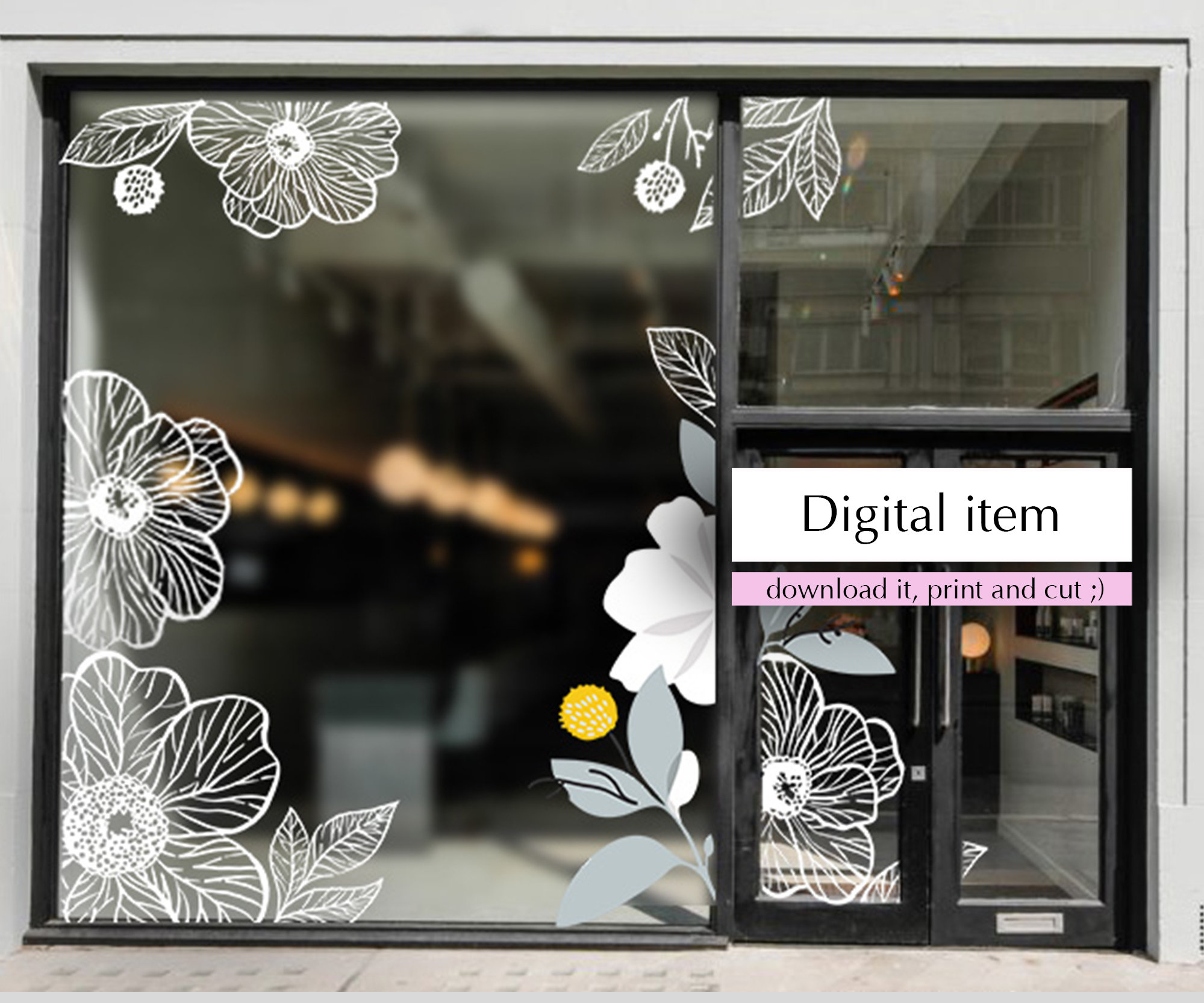 Outlines White Flowers, Flat Color Floral Design/ Vector File for the ...