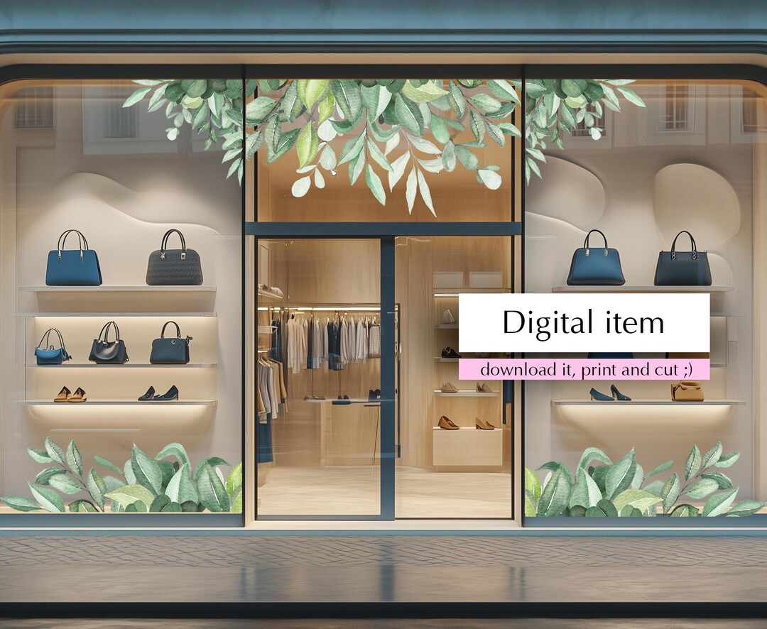 Spring-summer Greenery Sticker Design – Boutique Window Display Floral ...