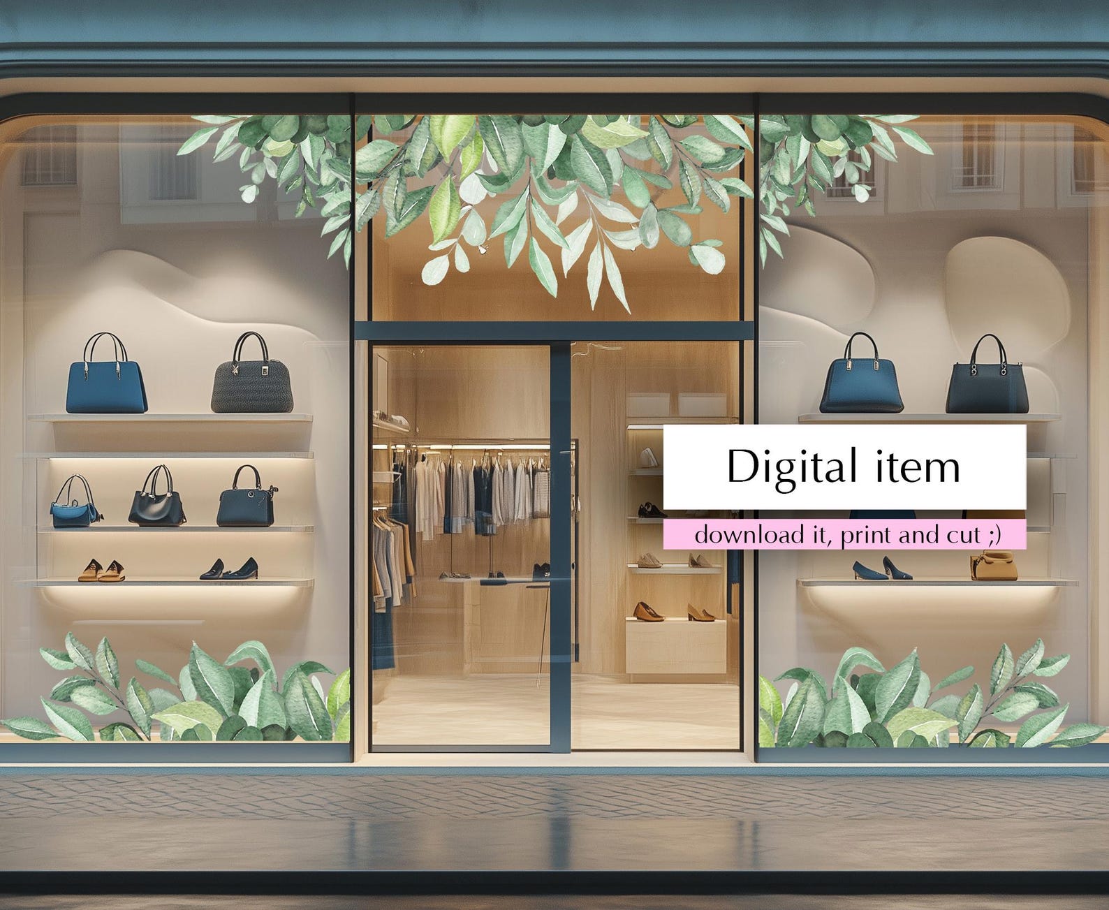Spring-summer Greenery Sticker Design – Boutique Window Display Floral ...
