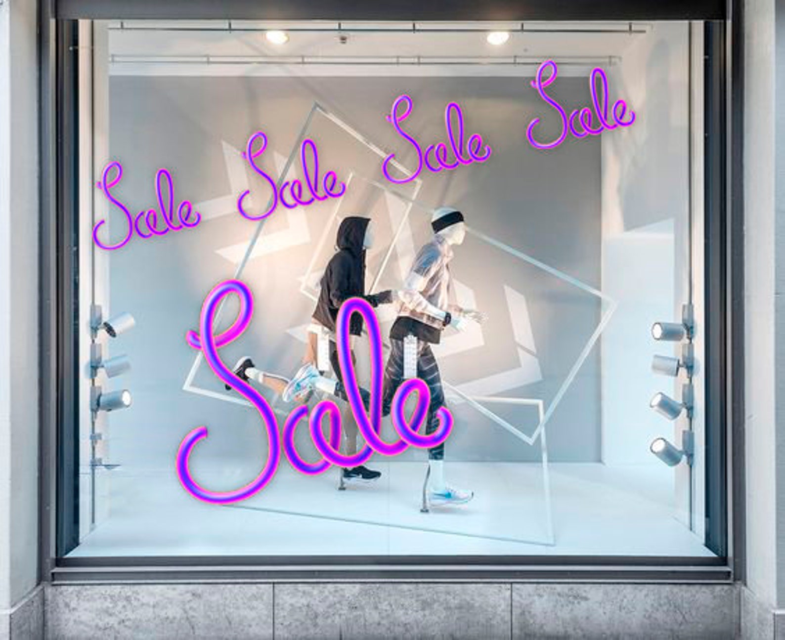 Sale Sticker Sign, Lettering Neon Violet Light, Great for Shop Fronts ...