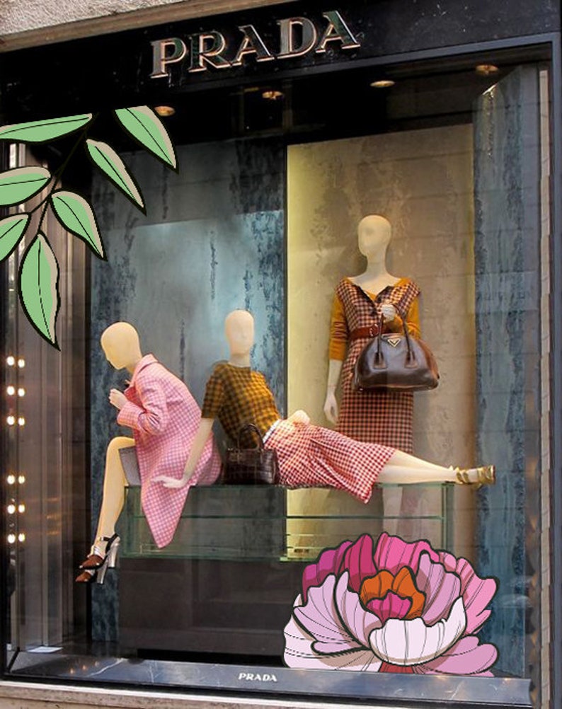 Flowers and Leaves / Decal Design / Vinyl Showcase Window - Etsy