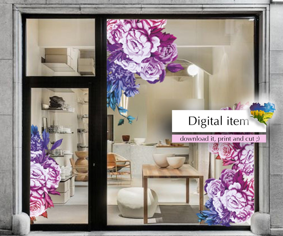 Violet Roses - Flowers Pattern / Vinyl Decal Design, Showcase, Window ...