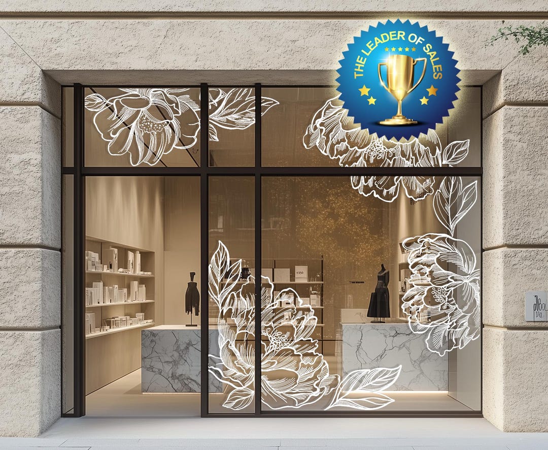 White Peonies, Floral Vinyl Decal, Boutique Storefront Decor Shop ...