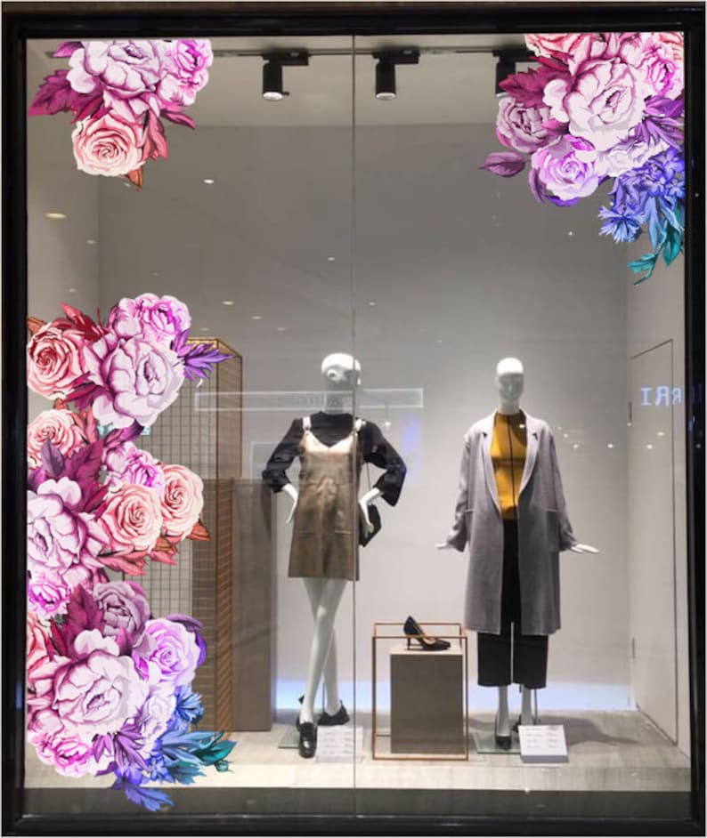 Violet flowers decals for decor window display / showcase / vinyl decal ...