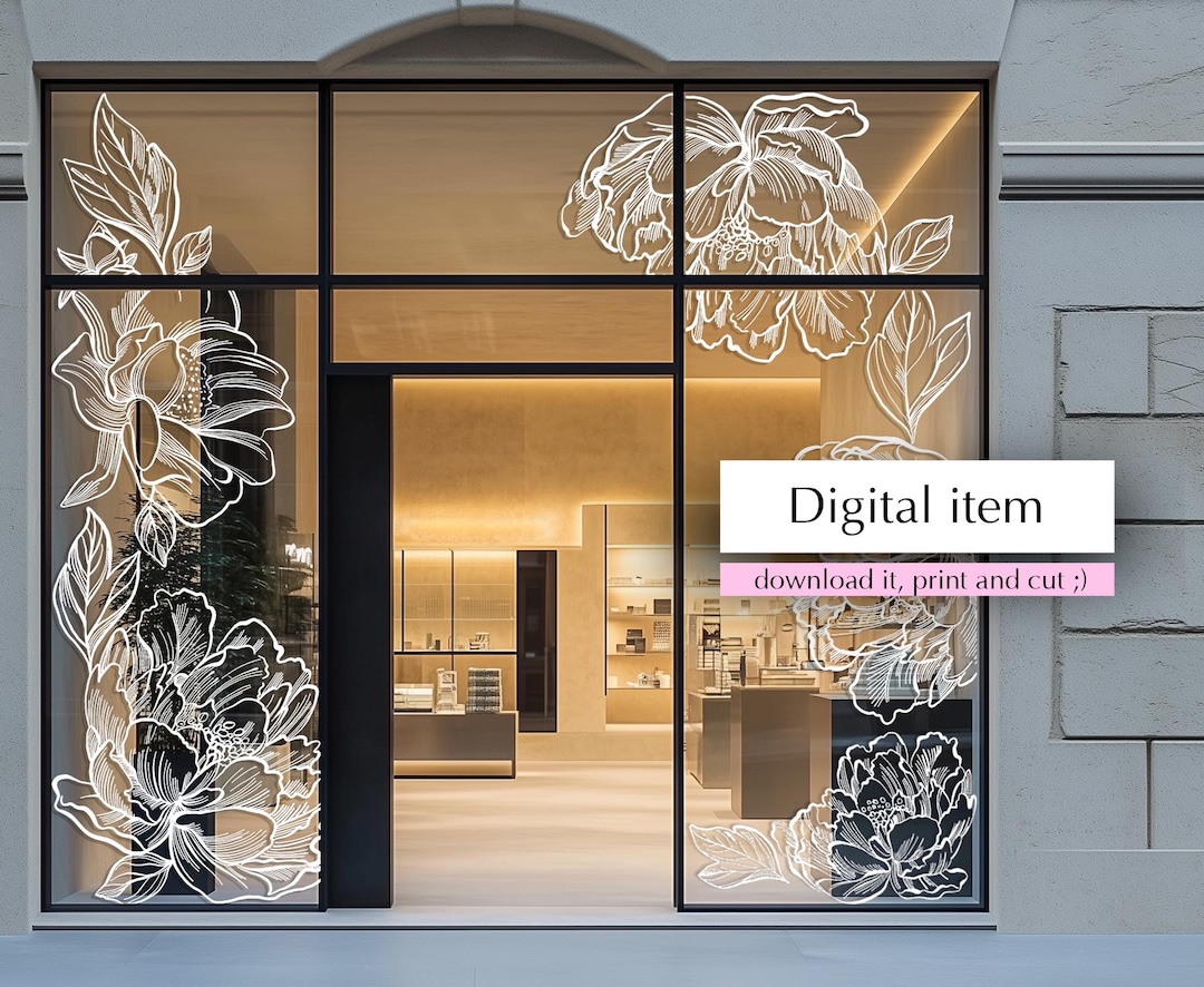 White Peony's Flowers / Decal Design / Vinyl Showcase Window Display ...