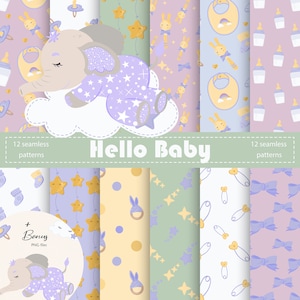 Newborn Baby Digital Paper, Baby Girl SEAMLESS Patterns, Baby Shower ...