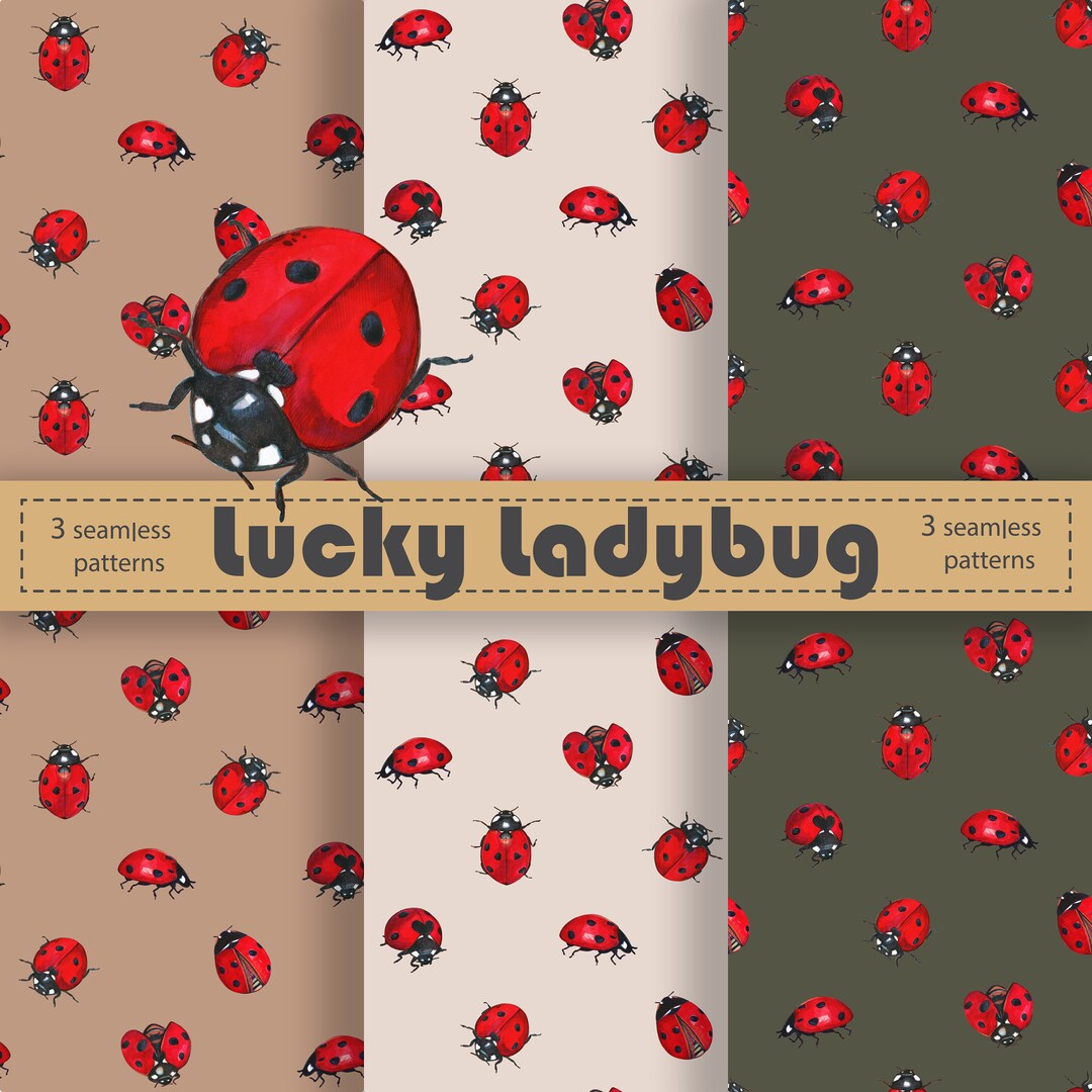 Ladybird Digital Paper, Watercolor Ladybug Seamless Pattern, Hand Drawn ...