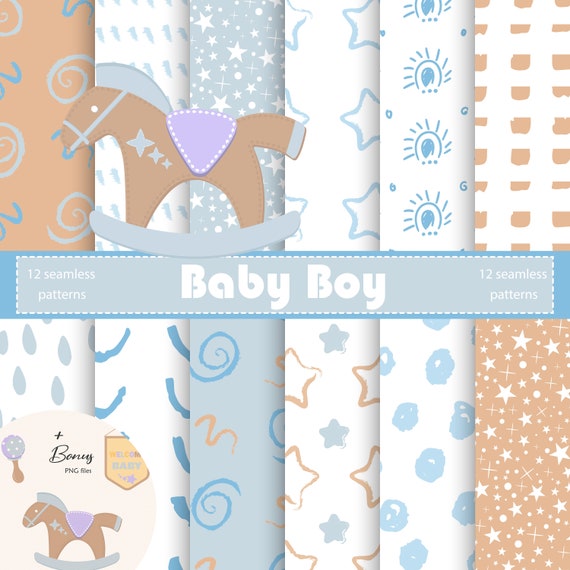 Baby Boy Digital Paper Baby Boy Nursery Patterns Baby Boy | Etsy