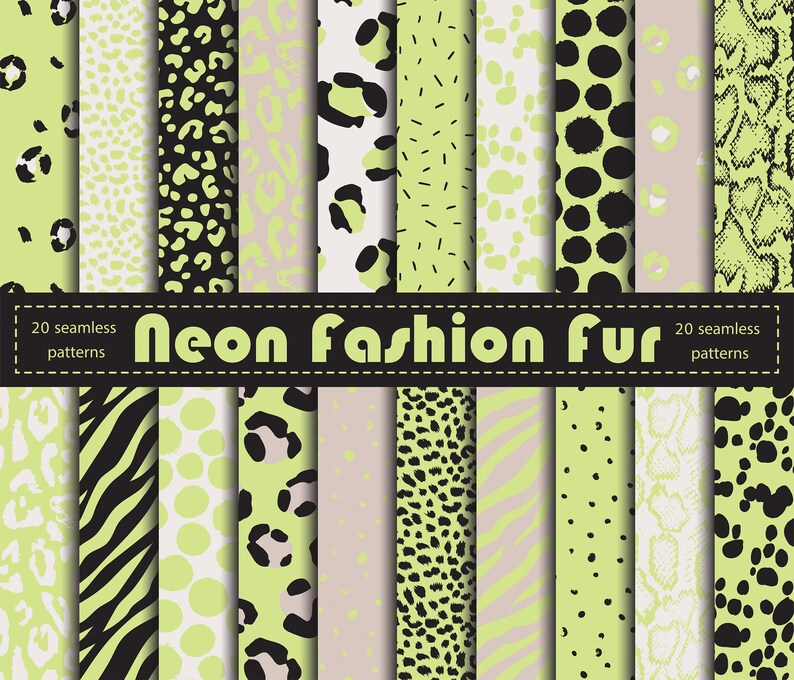 Neon Animal Fur Pattern Collection, Leopard Digital Paper, Jaguar ...