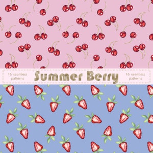 Summer Berry Digital Paper, Cherry and Blueberry Seamless Pattern ...