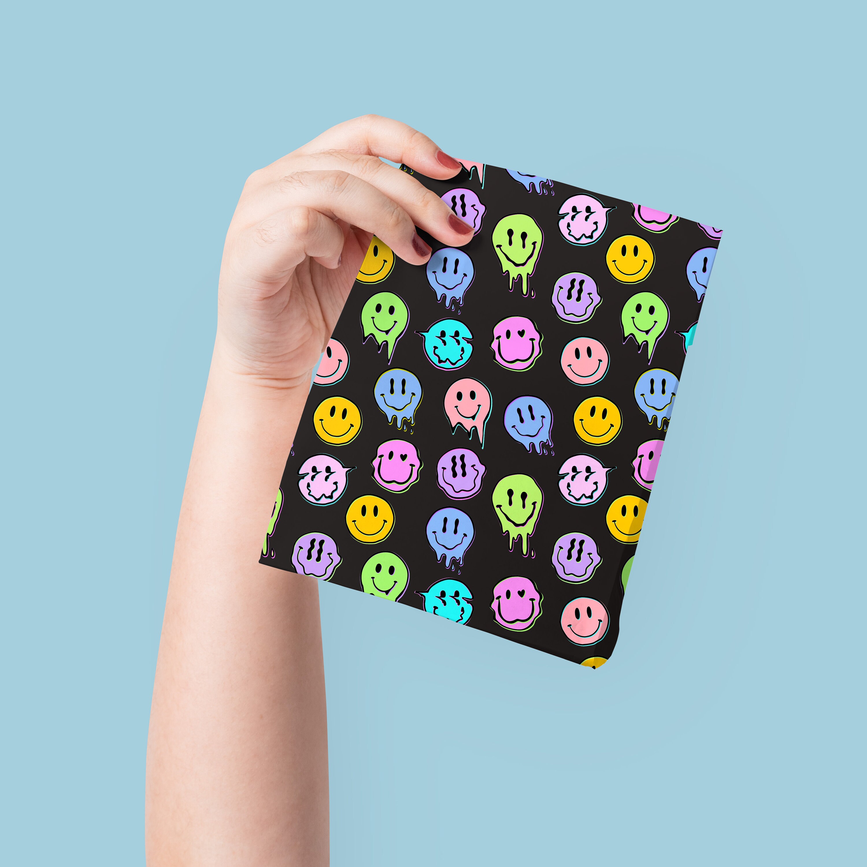 Smiley Face Seamless Pattern, Trippy Smile Fabric Design, Melting Face ...