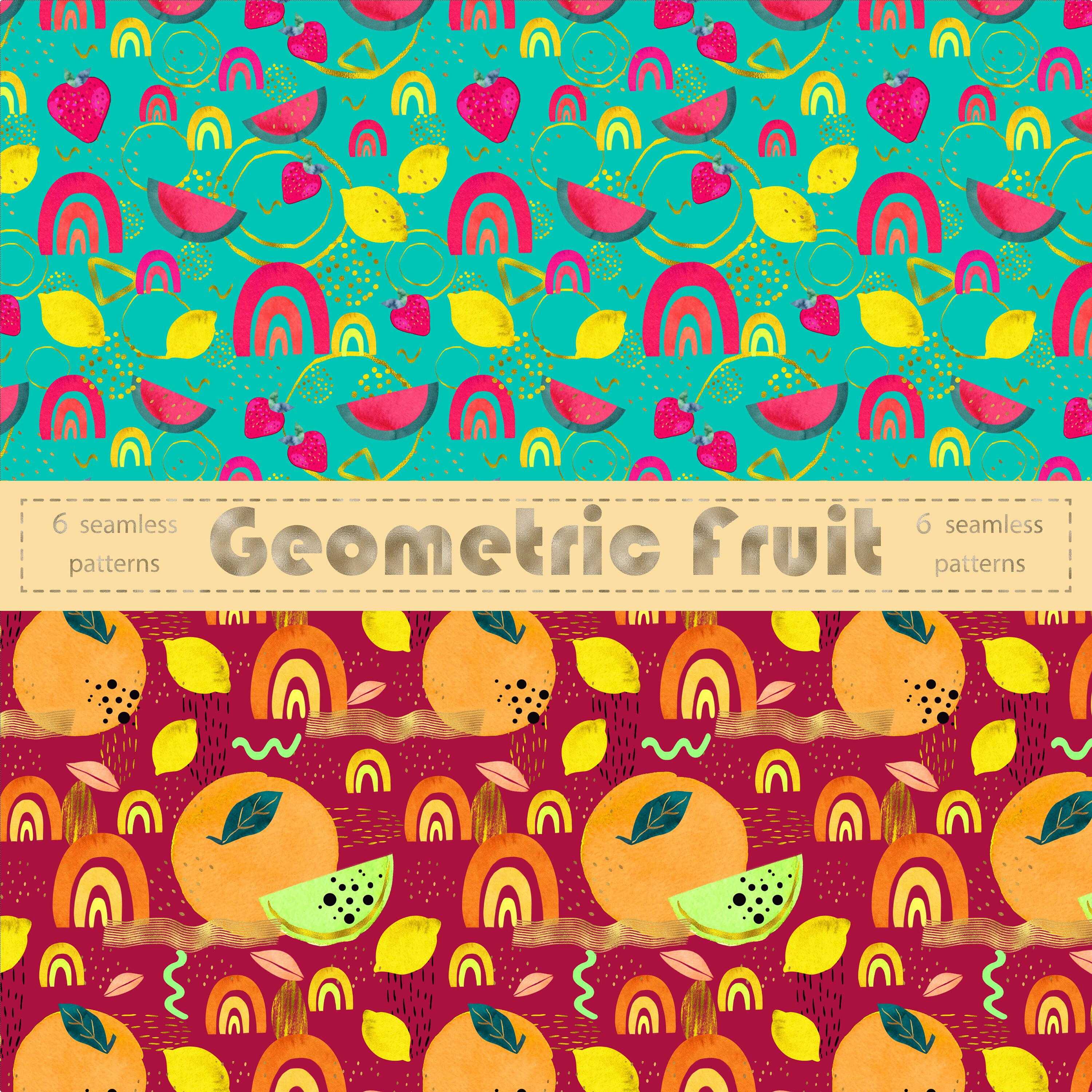 Geometric Fruit Digital Paper, Abstract Fruit Seamless Pattern, Summer ...