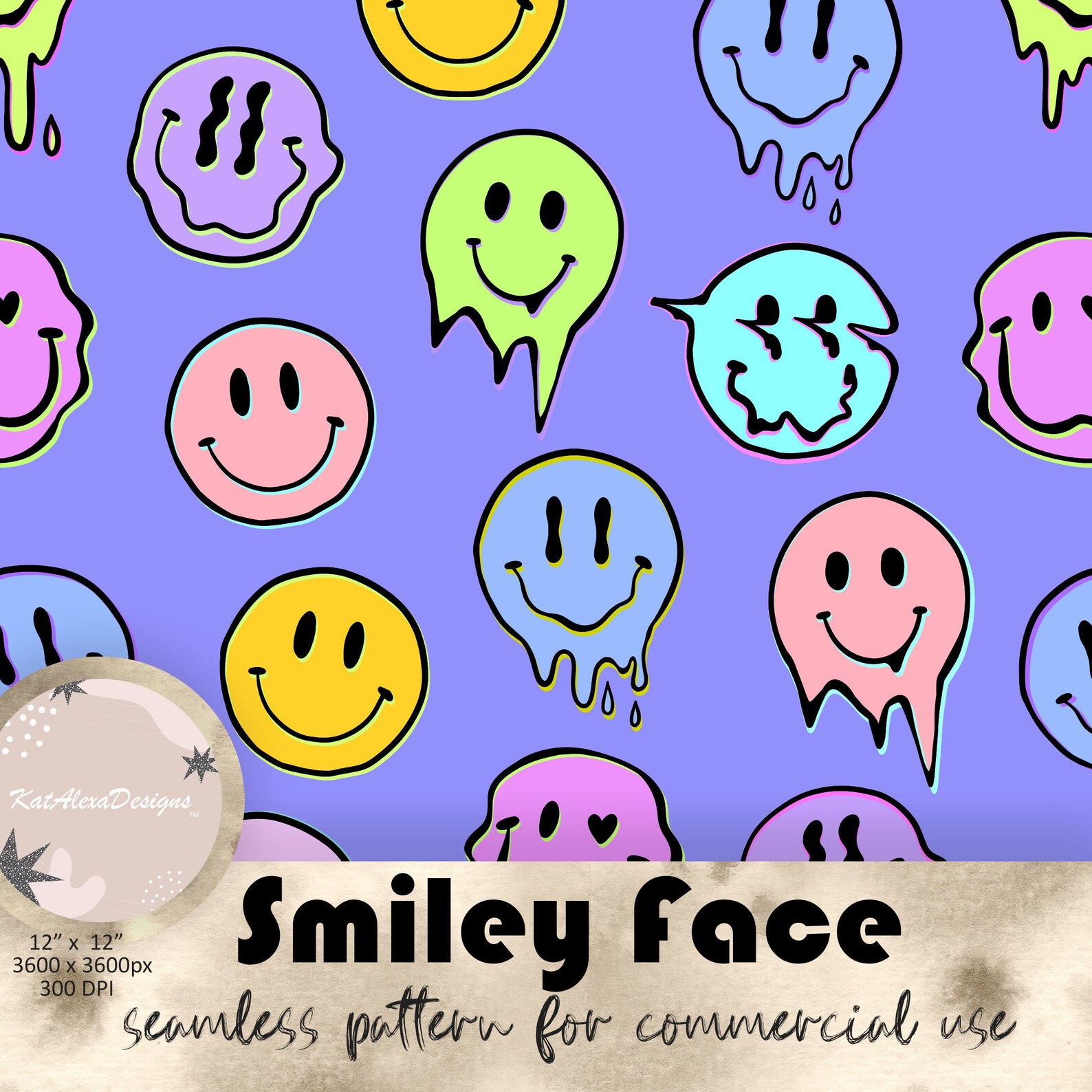 Colourful Smiley Face Seamless Repeat Pattern, Trippy Face Fabric ...