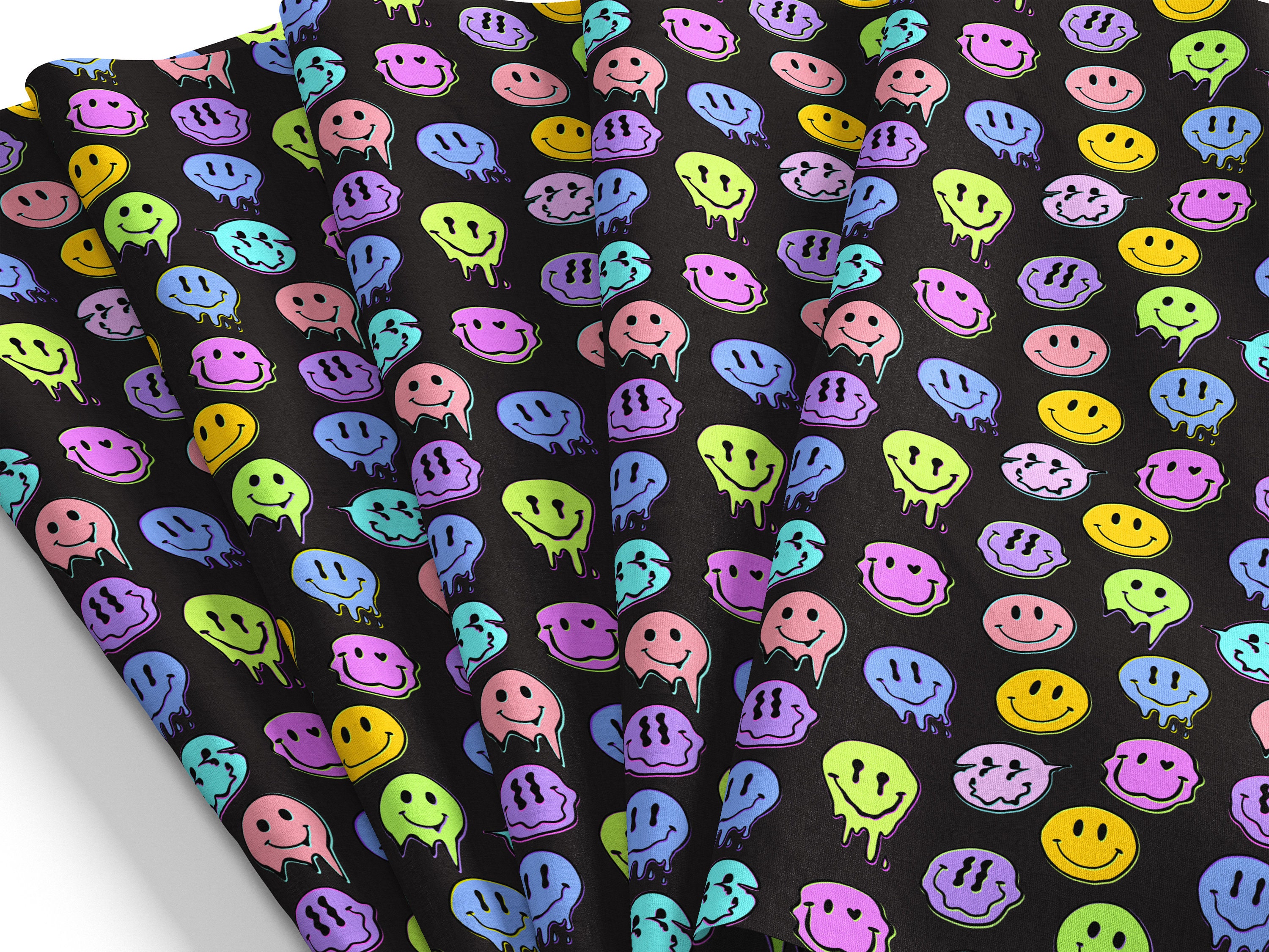 Smiley Face Seamless Pattern, Trippy Smile Fabric Design, Melting Face ...