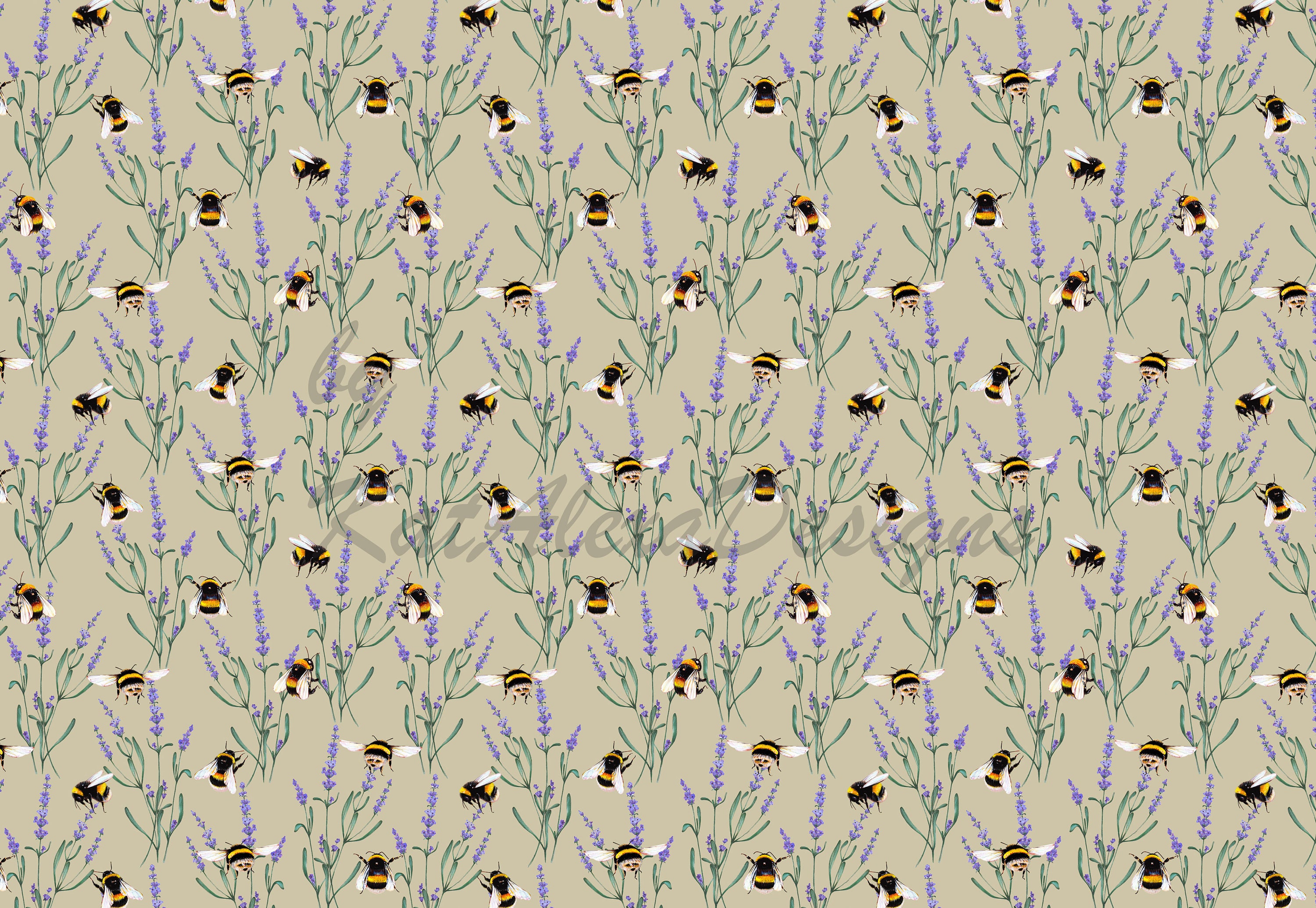 Lavender Field Digital Paper, Honey Bee Seamless Pattern, Beehive ...