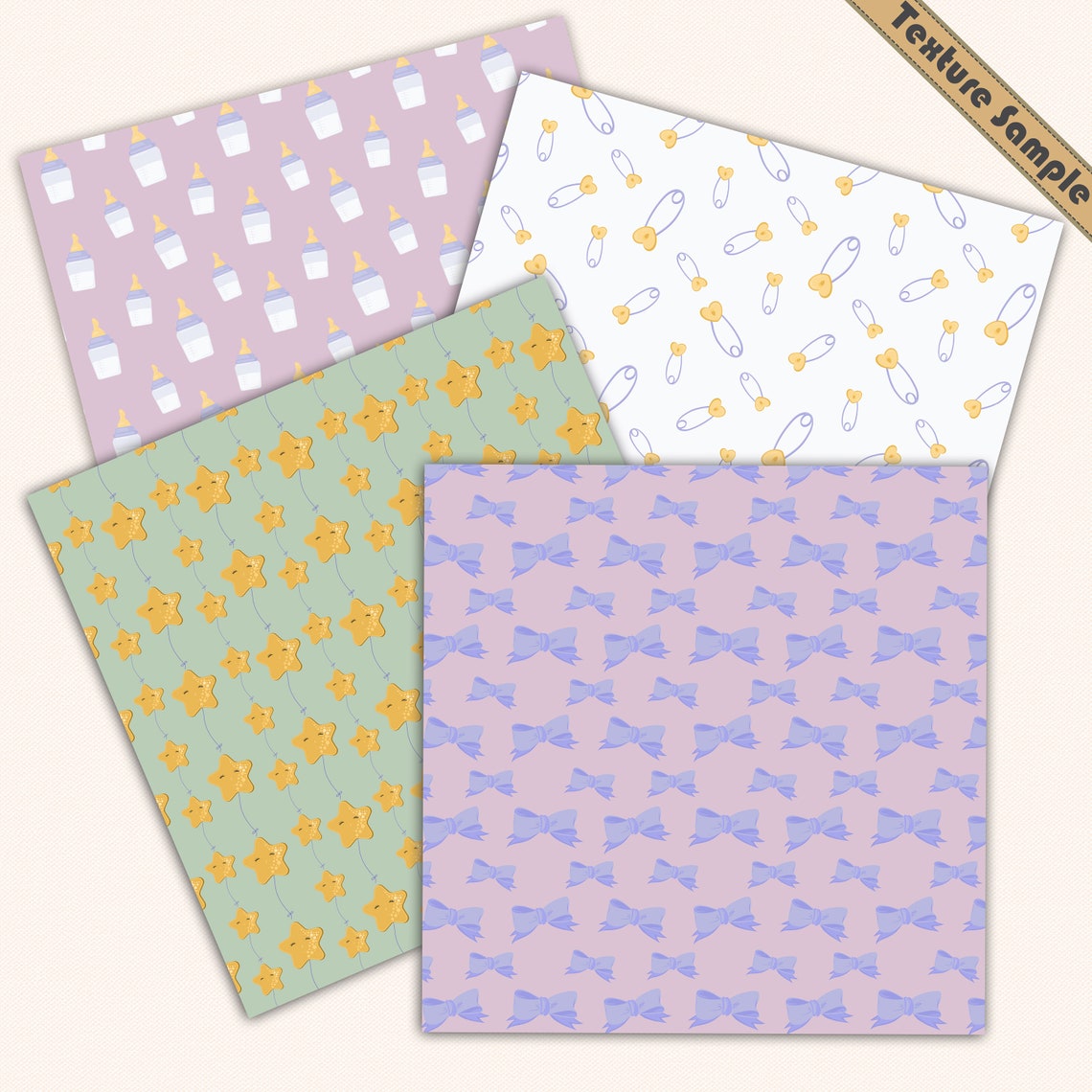 Newborn Baby Digital Paper, Baby Girl SEAMLESS Patterns, Baby Shower ...