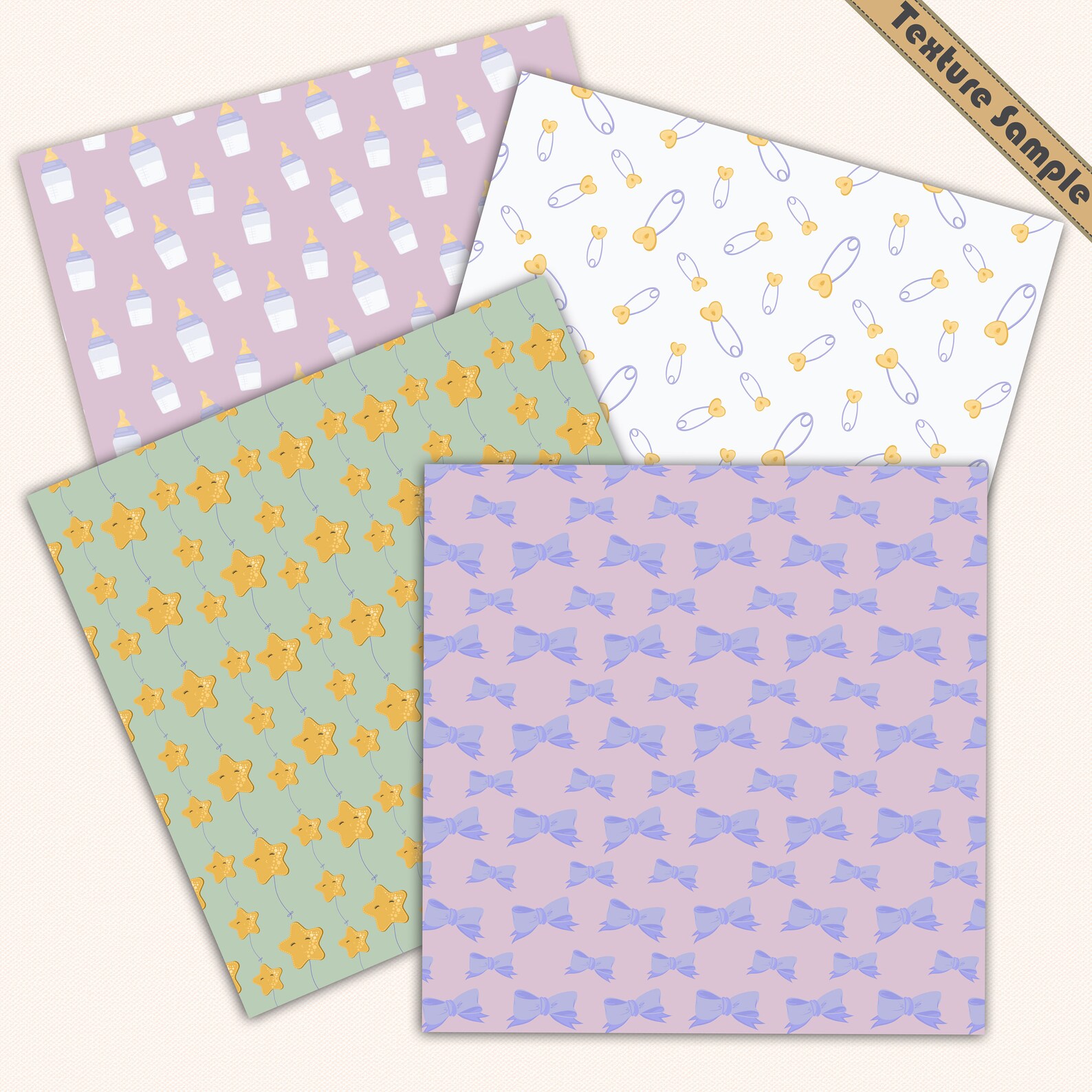 Newborn Baby Digital Paper, Baby Girl SEAMLESS Patterns, Baby Shower ...