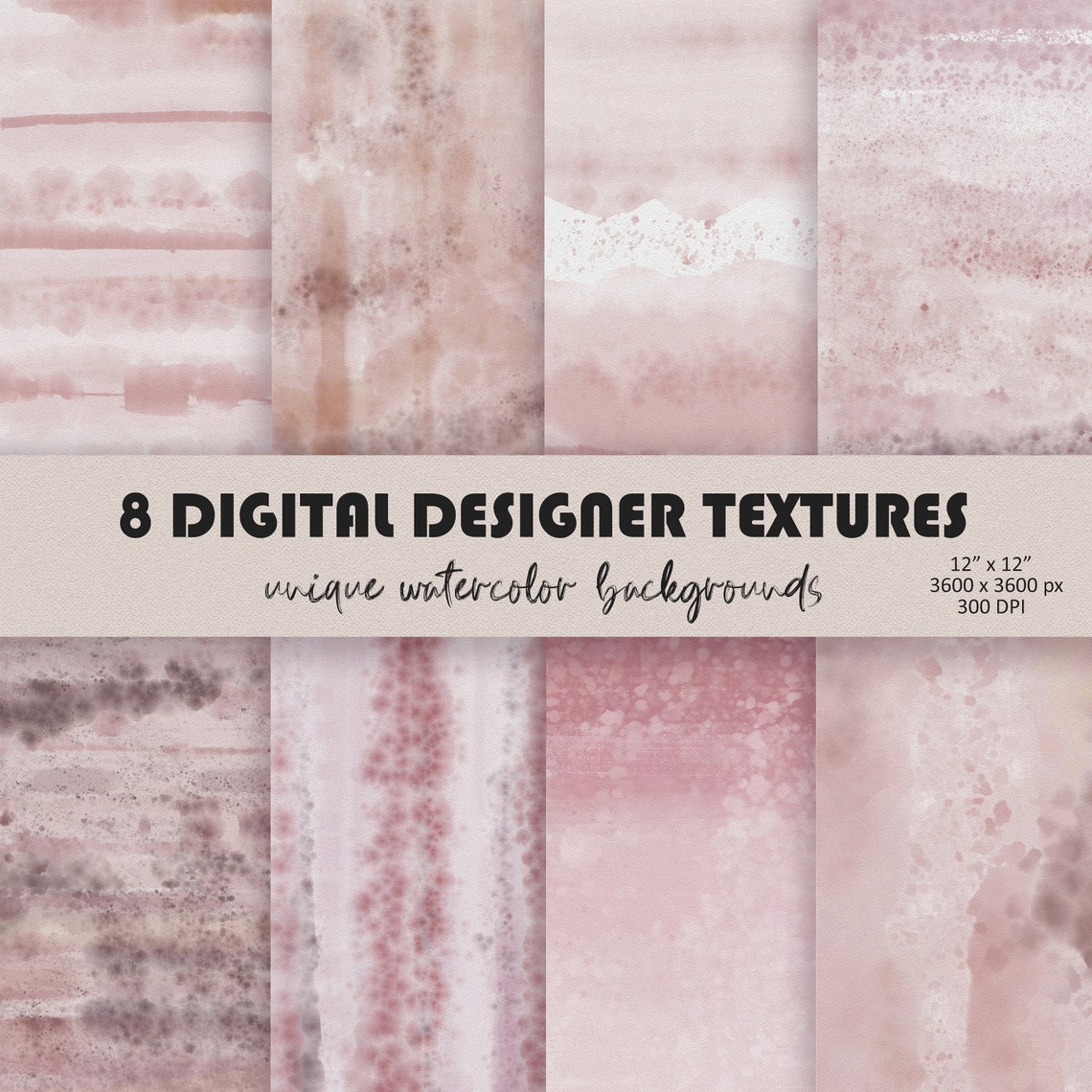 8 Blush Ombre Digital Paper, Dusty Pink Watercolor Textures, Pastel ...