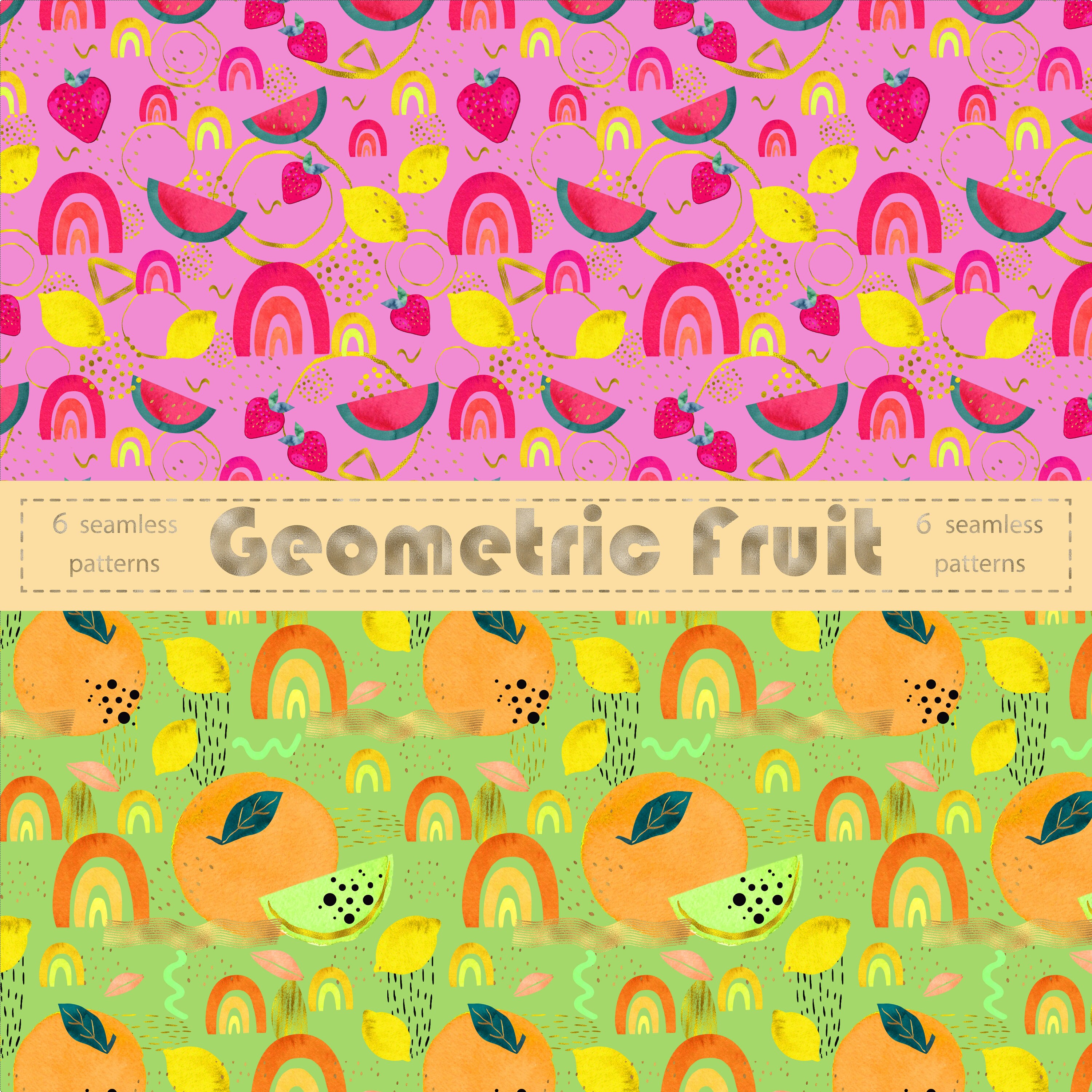 Geometric Fruit Digital Paper, Abstract Fruit Seamless Pattern, Summer ...