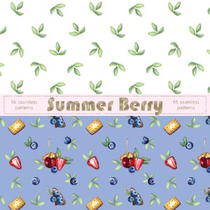 Summer Berry Digital Paper, Cherry and Blueberry Seamless Pattern ...
