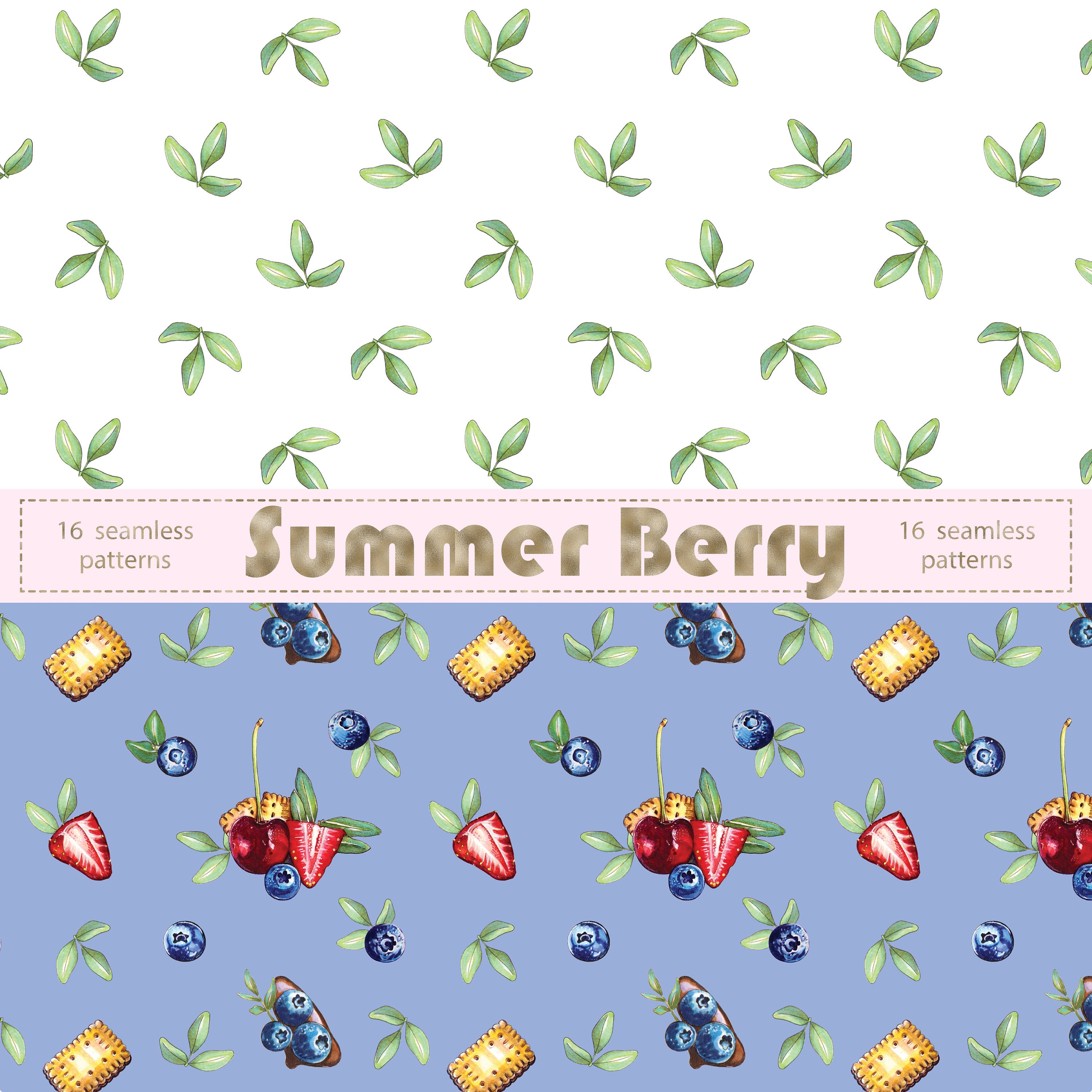 Summer Berry Digital Paper, Cherry and Blueberry Seamless Pattern ...