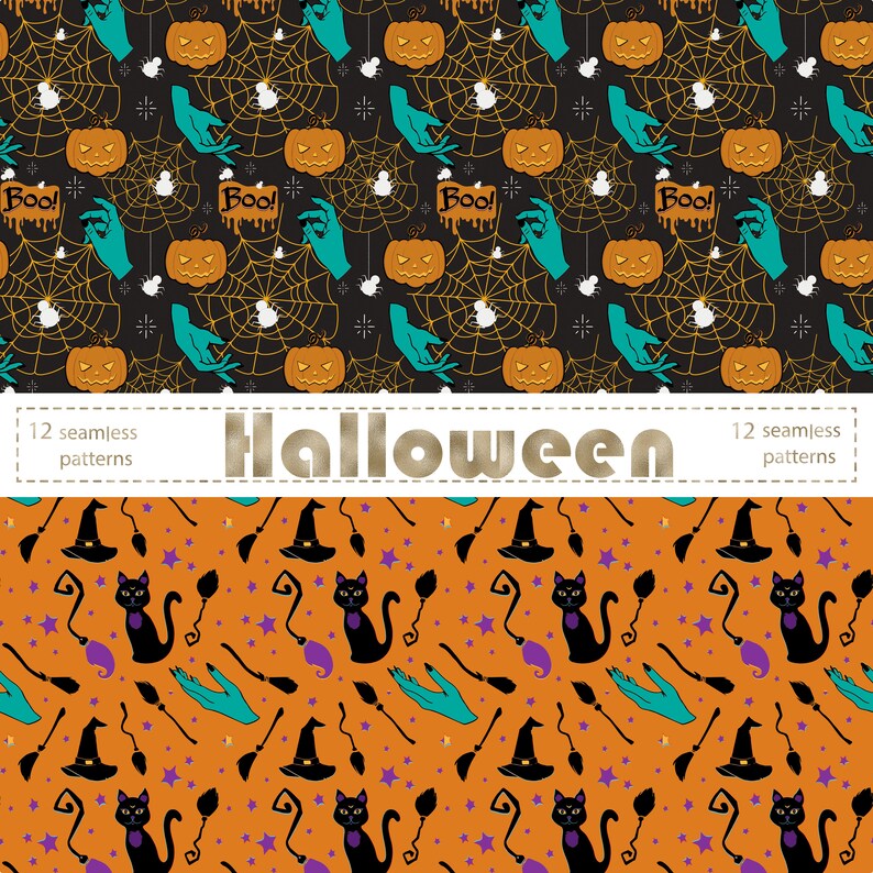 Halloween Kids Digital Paper Pumpkin Face Seamless - Etsy
