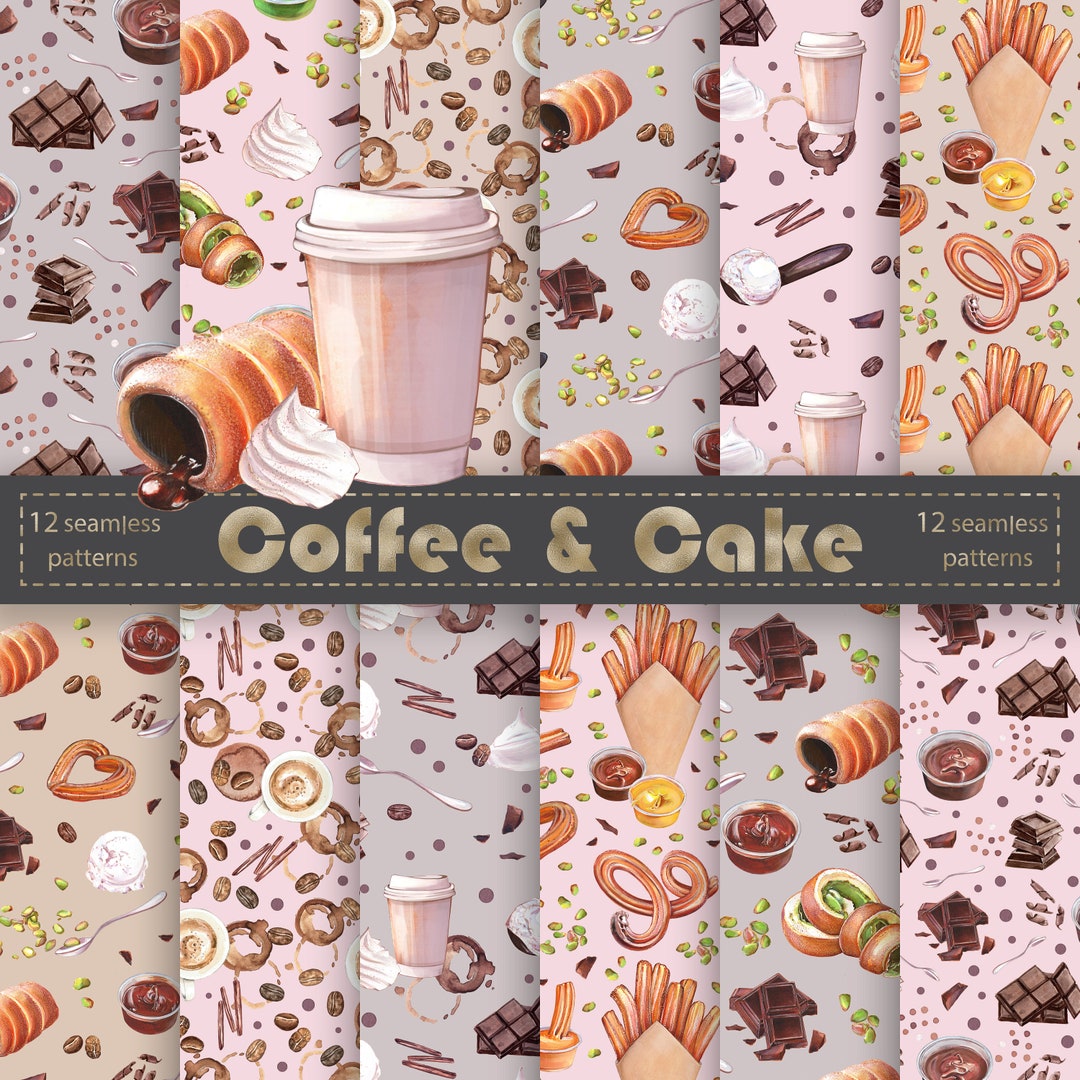 Coffee and Cake Digital Paper Bakery Printable Art Churros - Etsy