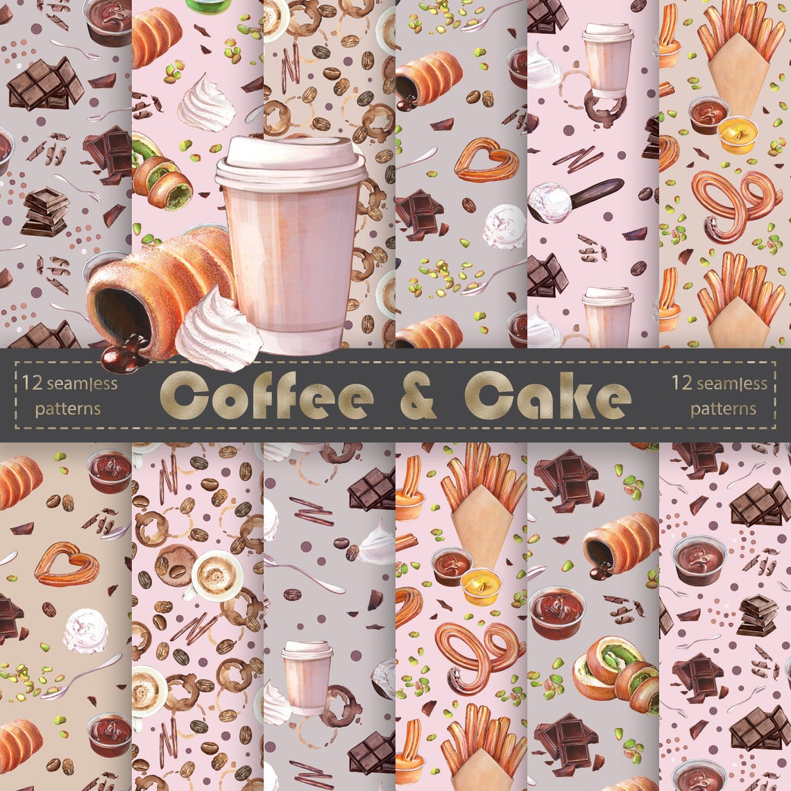 Coffee and Cake Digital Paper Bakery Printable Art Churros - Etsy
