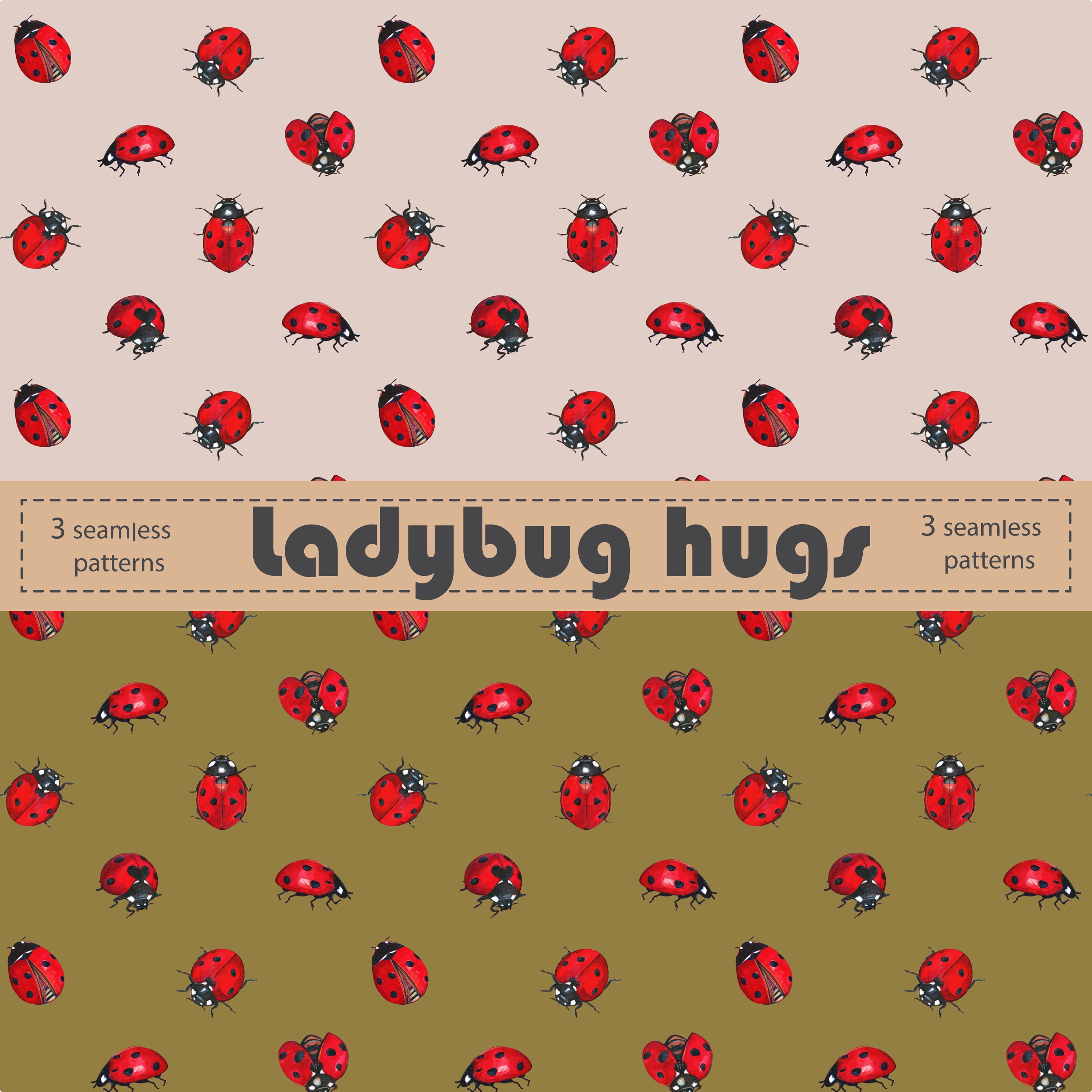 Watercolor Ladybug Seamless Pattern, Ladybird Beetle Digital Paper ...