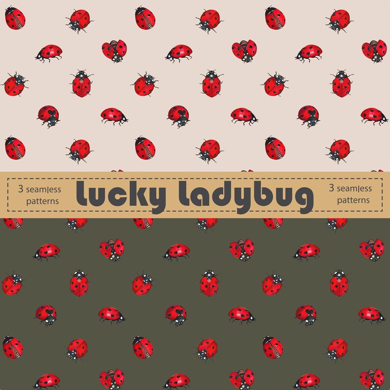 Ladybird Digital Paper, Watercolor Ladybug Seamless Pattern, Hand Drawn ...