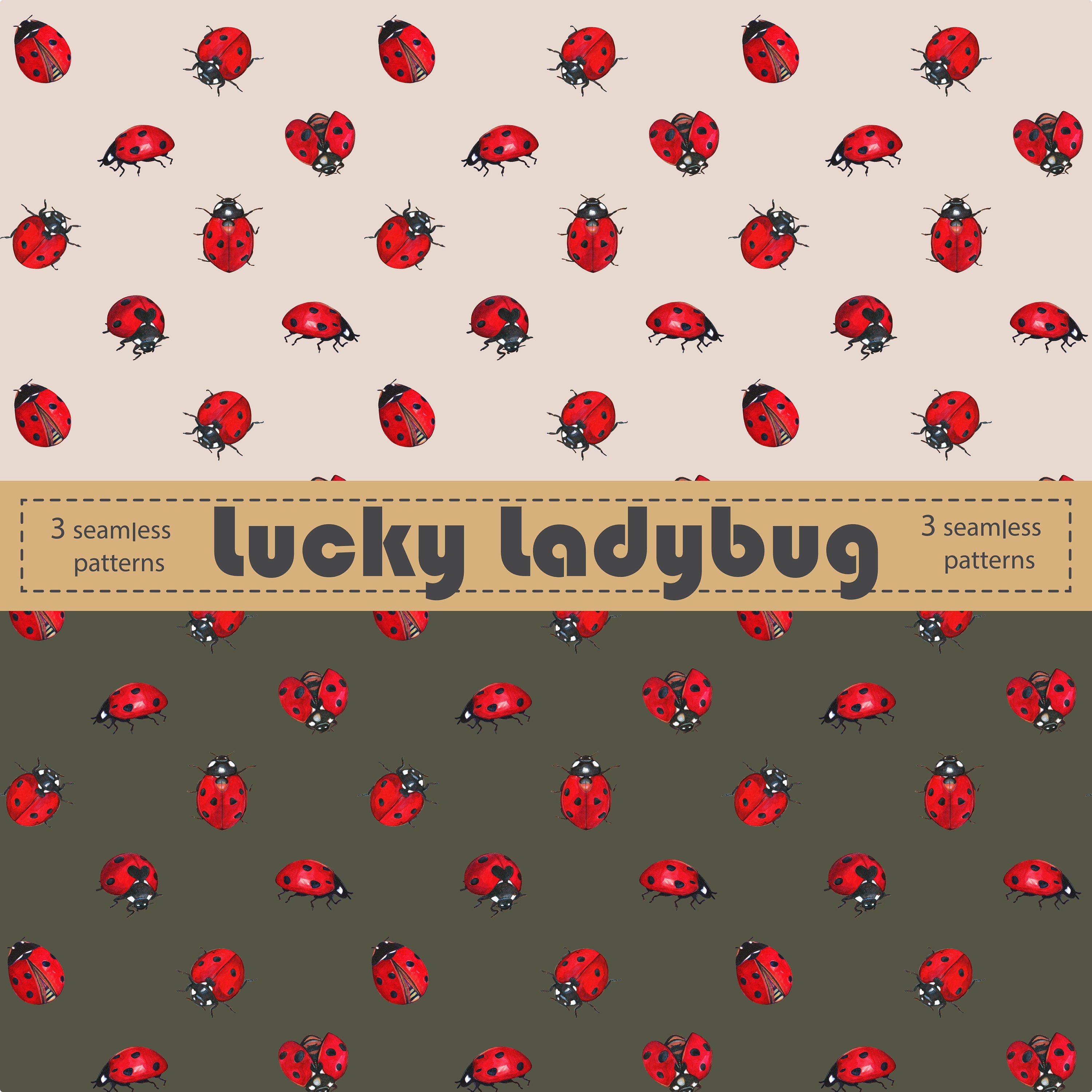 Ladybird Digital Paper, Watercolor Ladybug Seamless Pattern, Hand Drawn ...