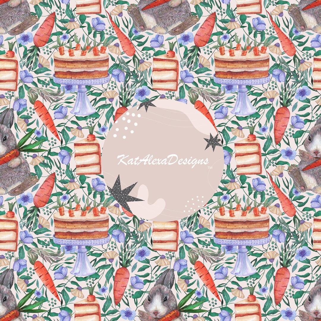 Watercolor Bunny and Carrots Seamless Pattern, Easter Rabbit Fabric ...