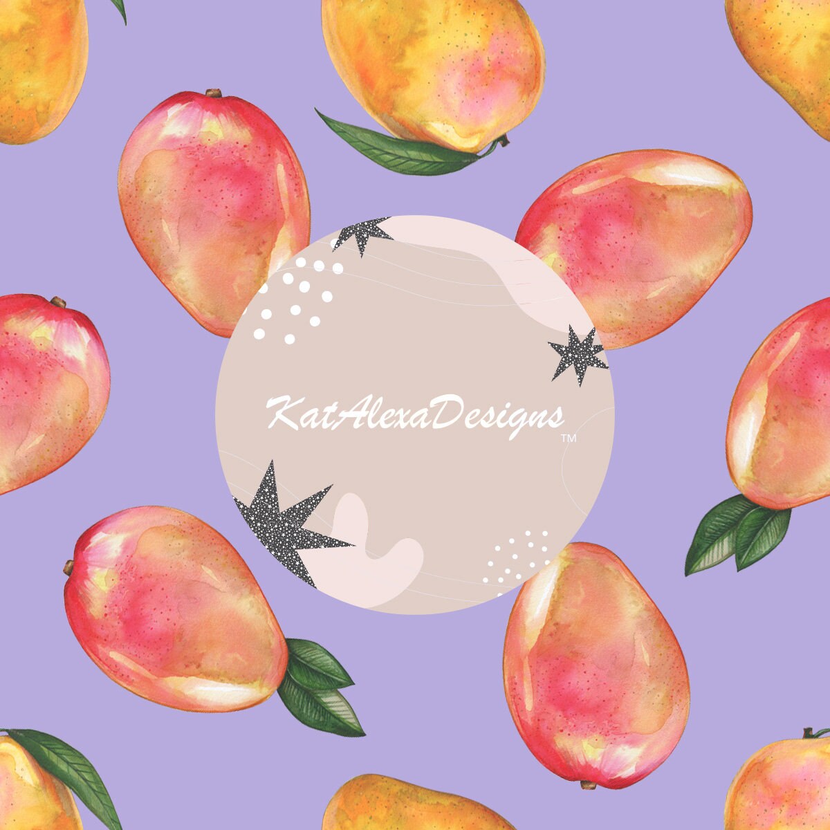 Watercolour Mango Seamless Pattern, Tropical Fruit Fabric Design, Mango ...