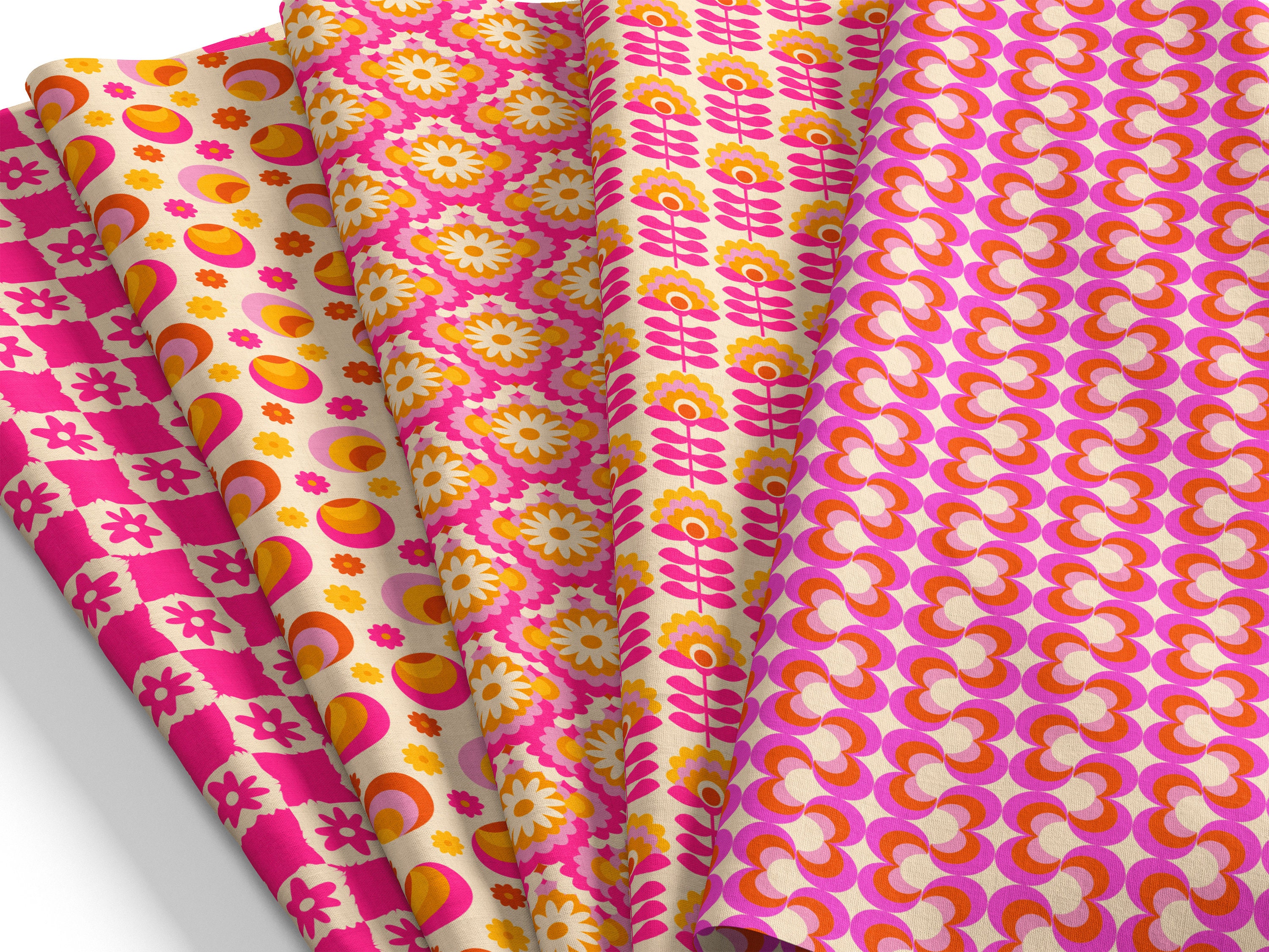 Groovy Geo Florals Pattern Collection, 60s-70s Retro Style Flowers ...