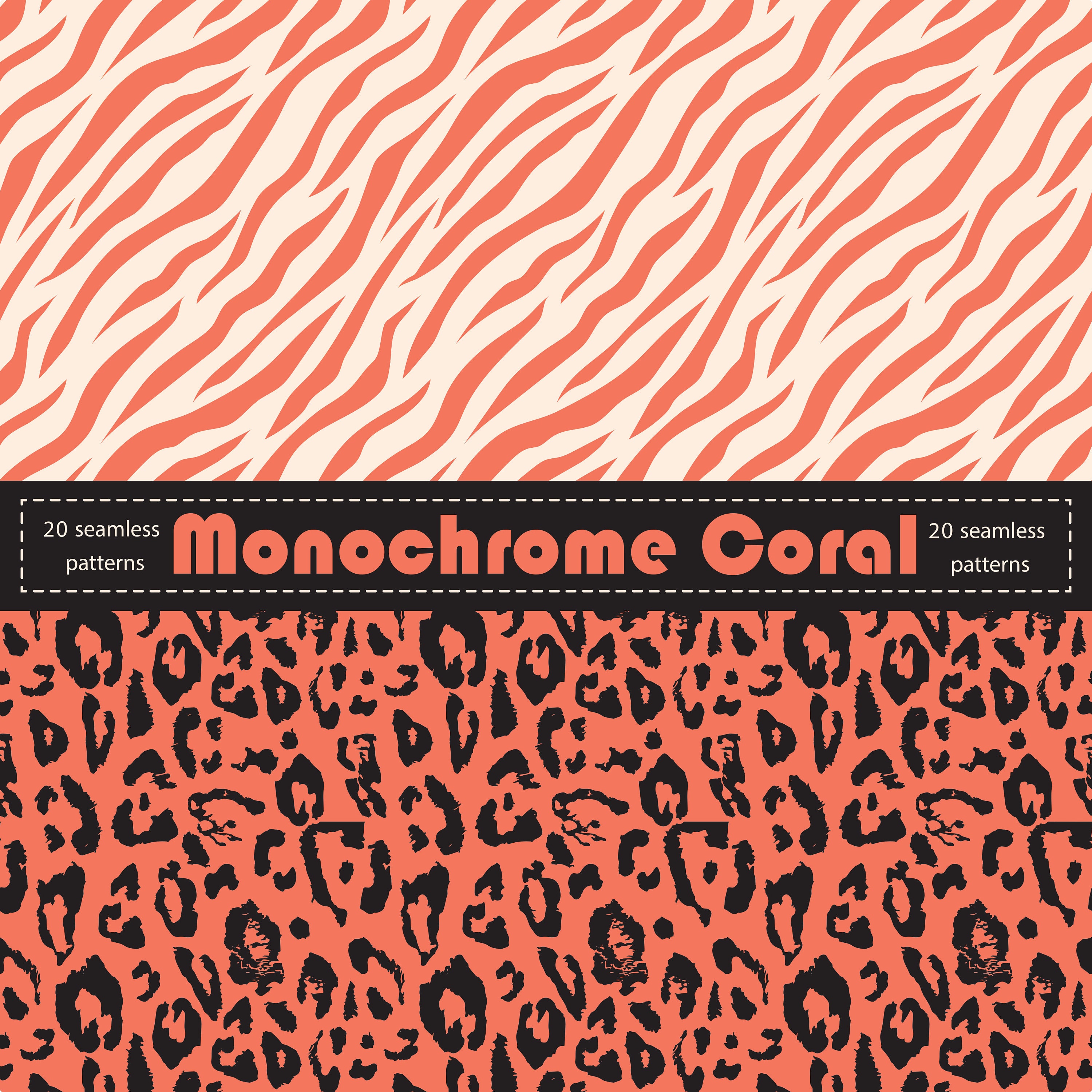 Monochrome Coral Animal Fur Digital Paper, Leopard Seamless Pattern ...