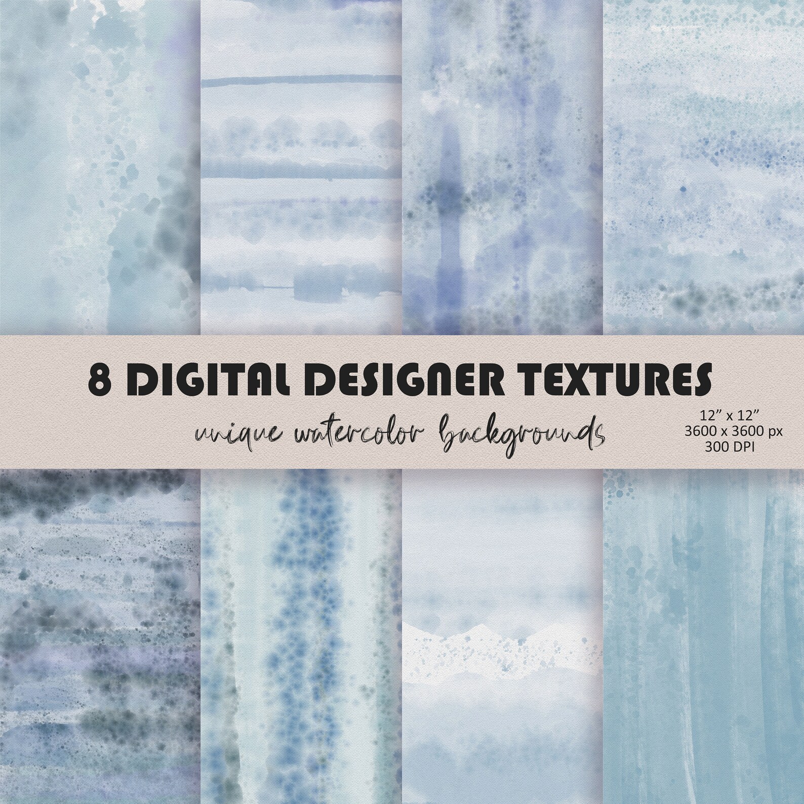 8 Dusty Blue Ombre Digital Paper Blue Granite Watercolor - Etsy