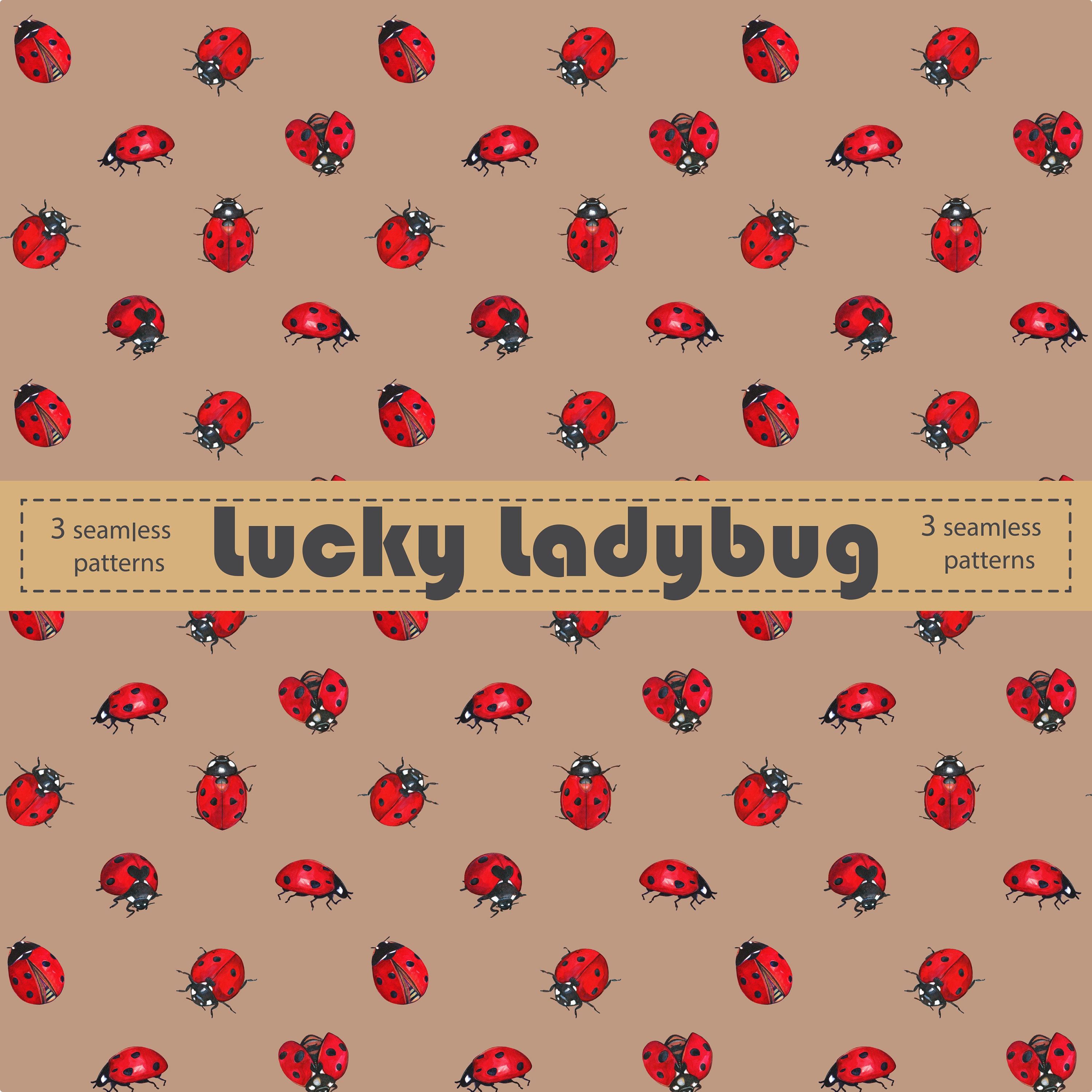 Ladybird Digital Paper, Watercolor Ladybug Seamless Pattern, Hand Drawn ...