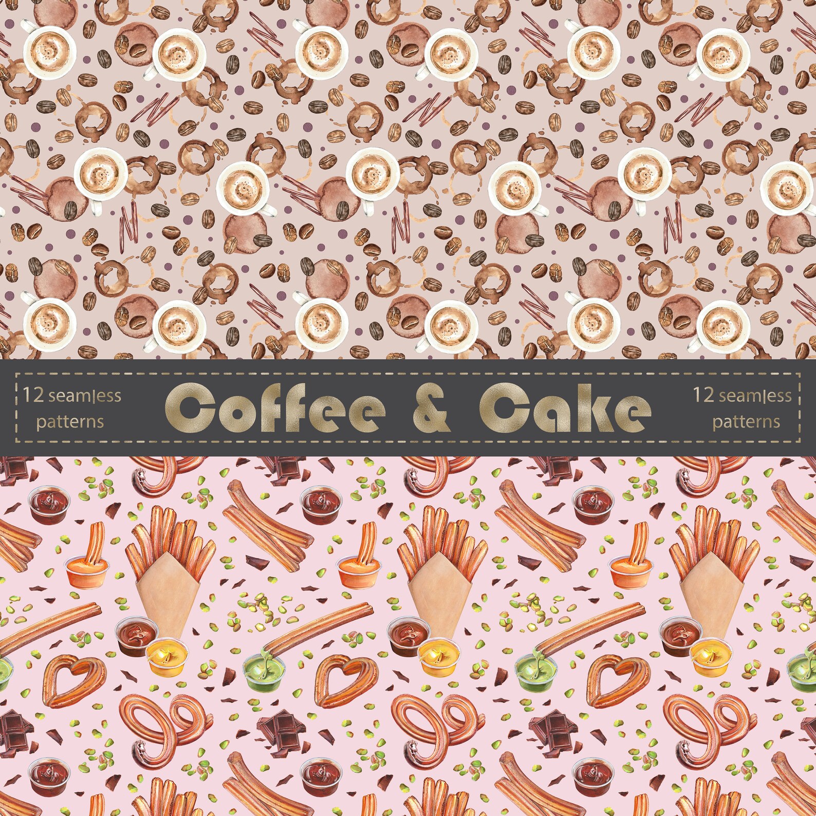 Coffee and Cake Digital Paper Bakery Printable Art Churros - Etsy