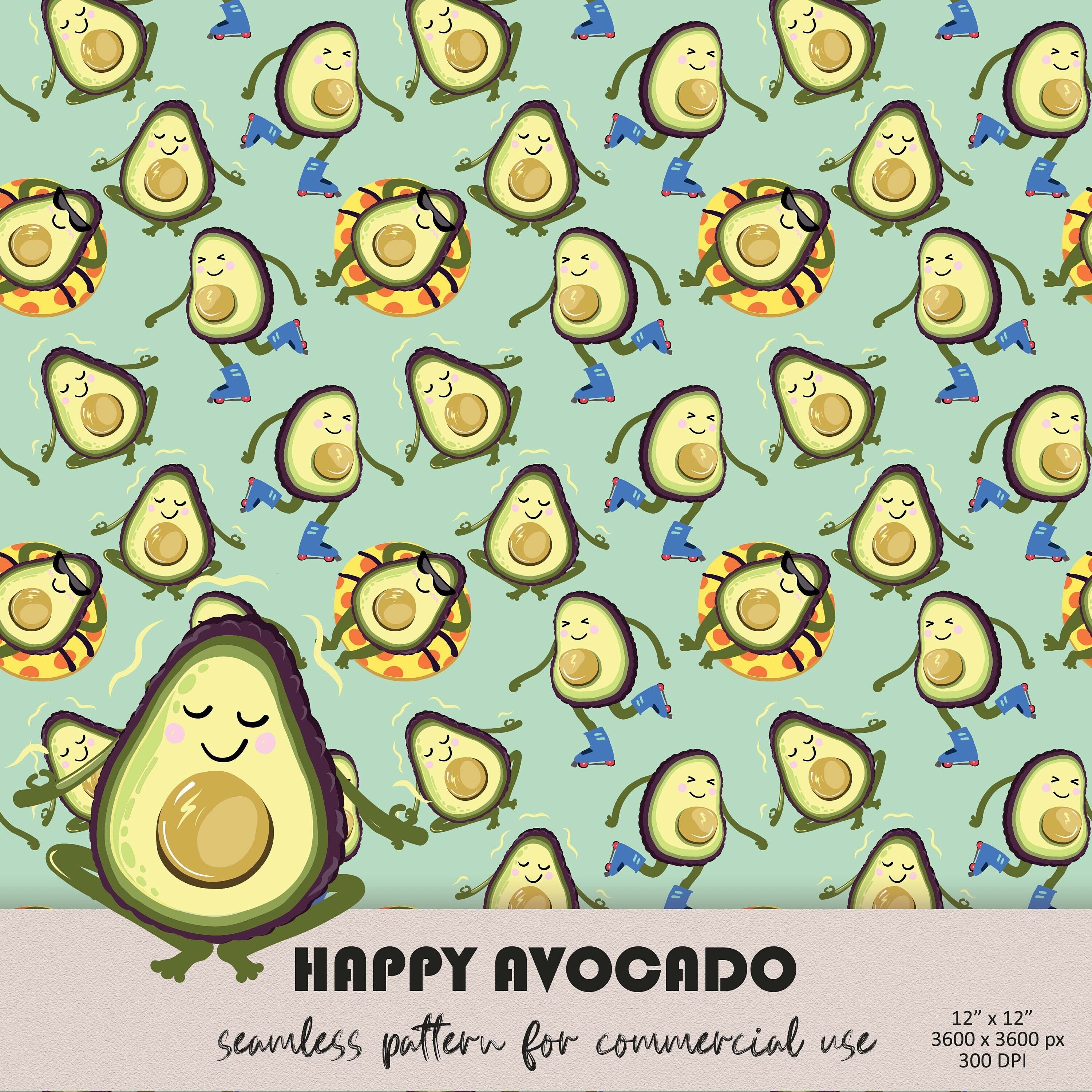 Avocado Seamless Cute Avocados Seamless Pattern AI File Digital Drawing ...