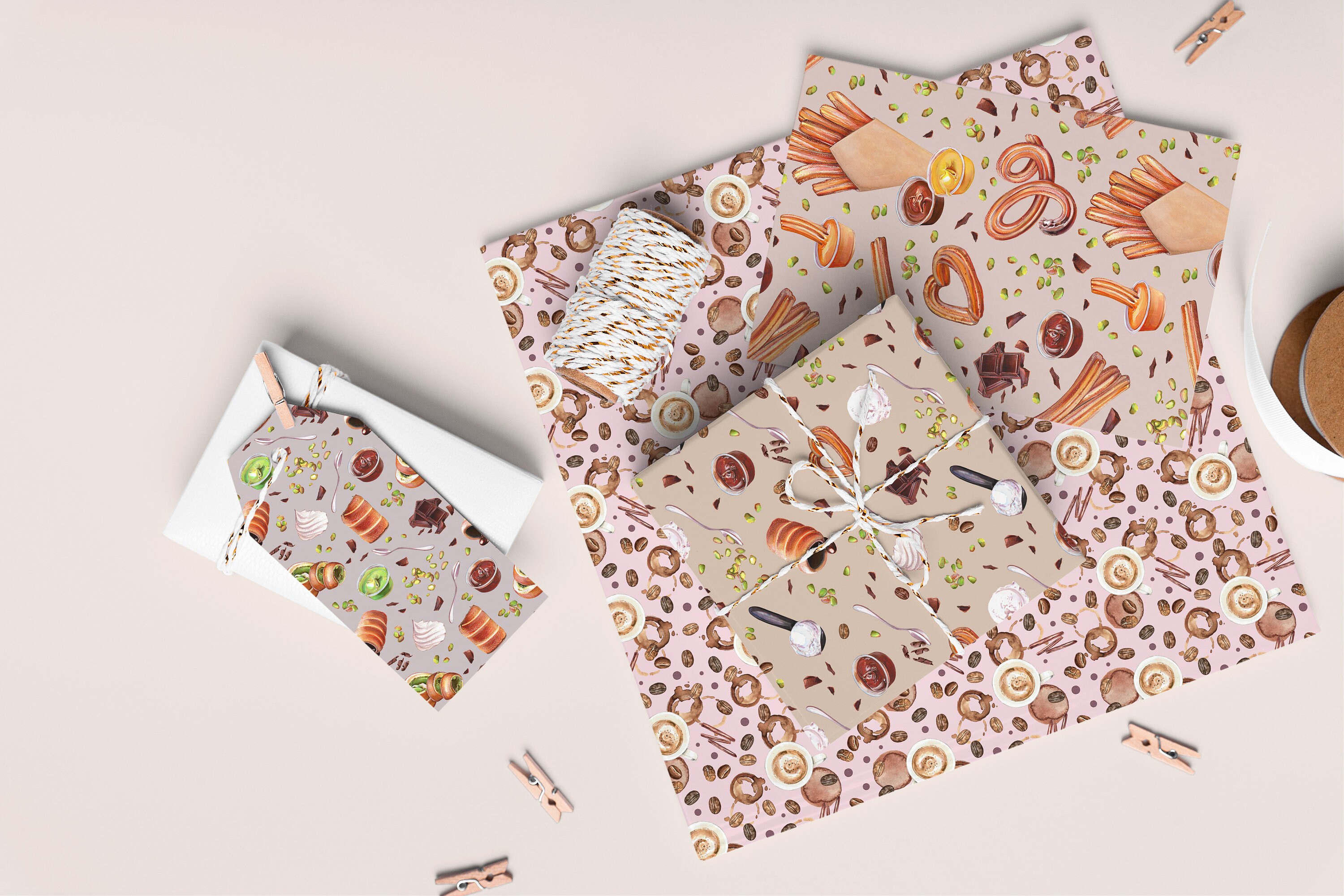 Coffee and Cake Digital Paper Bakery Printable Art Churros - Etsy